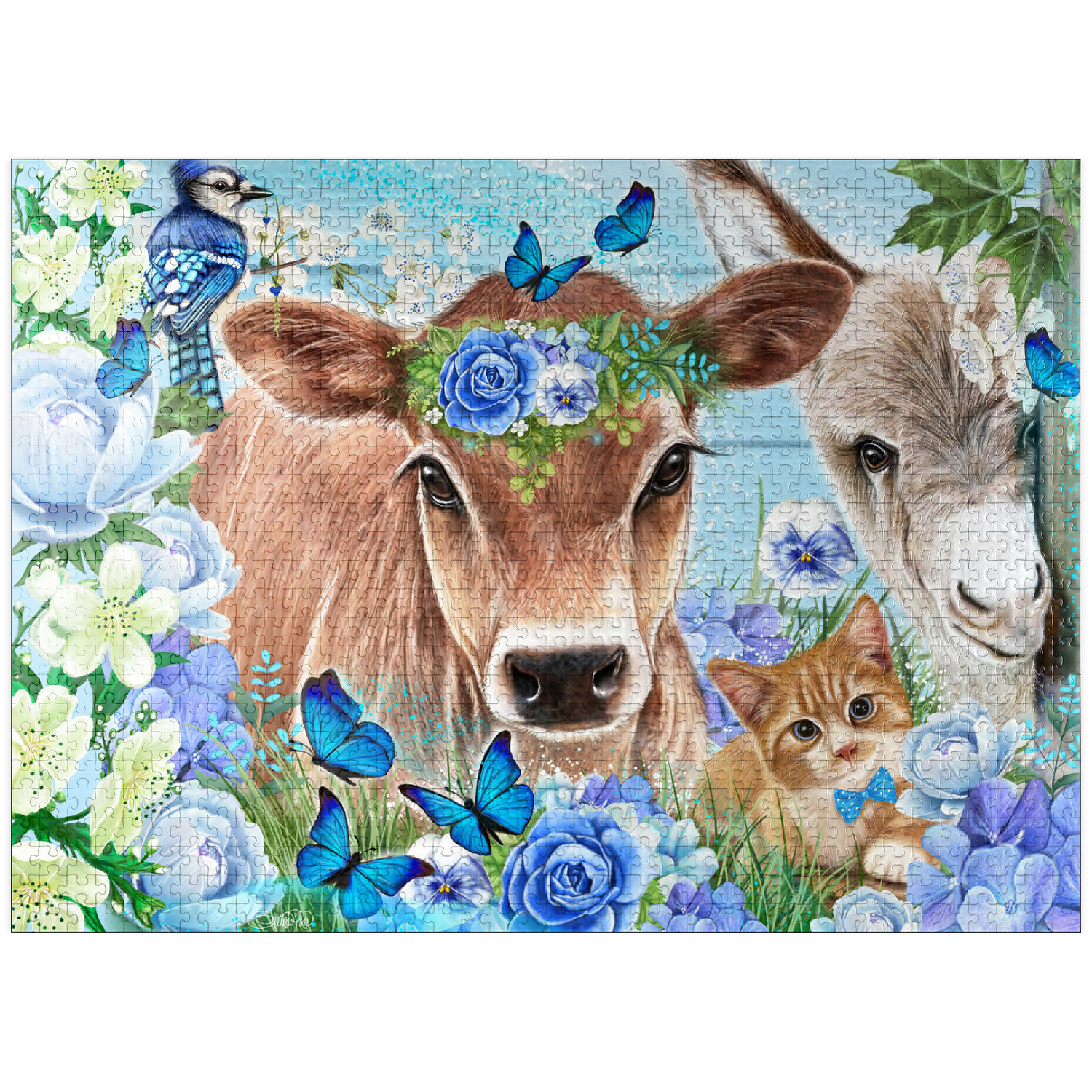 MyPuzzle - Blue Blossom Buddies Cow Donkey Cat - Sheena Pike - Premium ...