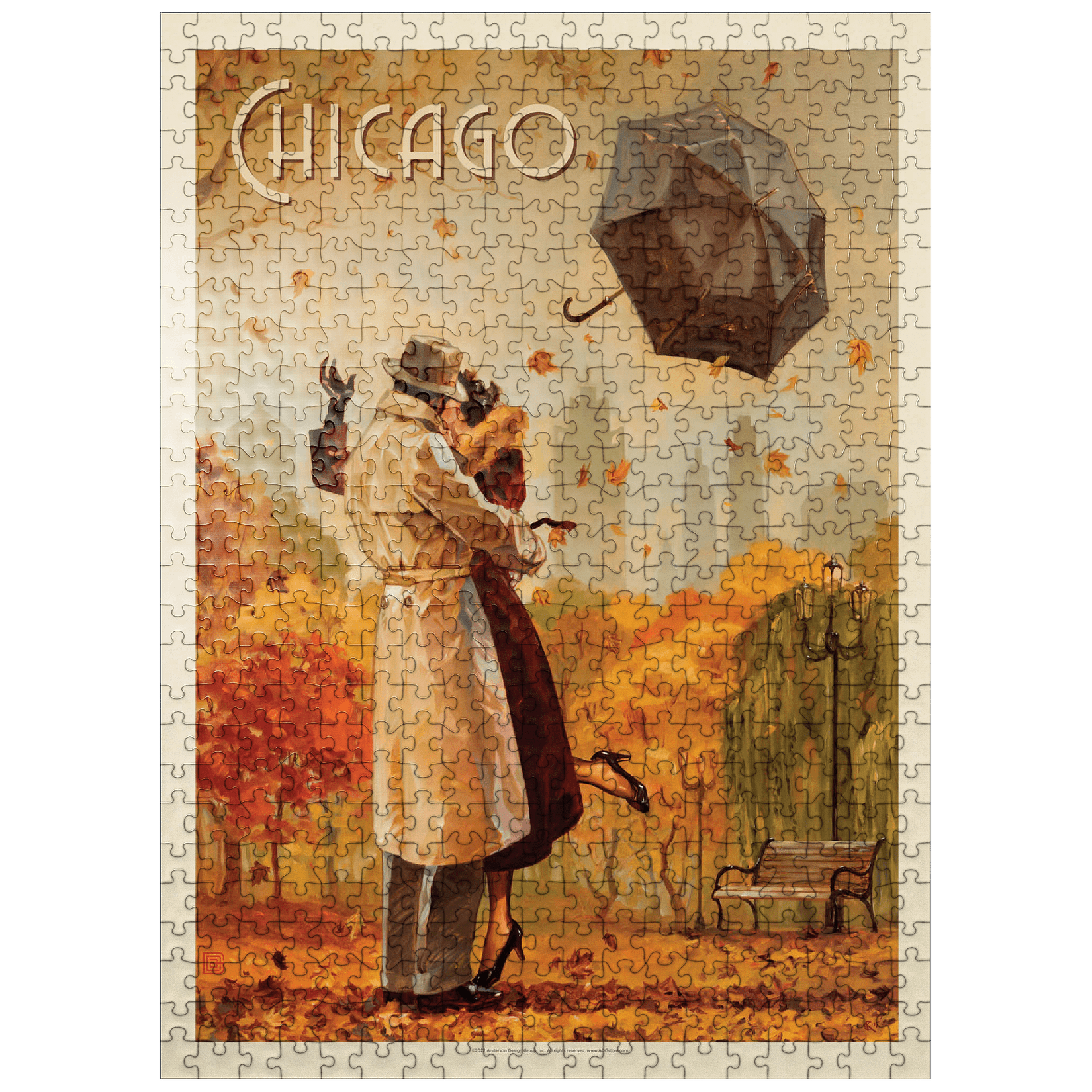 MyPuzzle - Chicago: Windy City Kiss, Vintage Poster - Premium 500 Piece ...