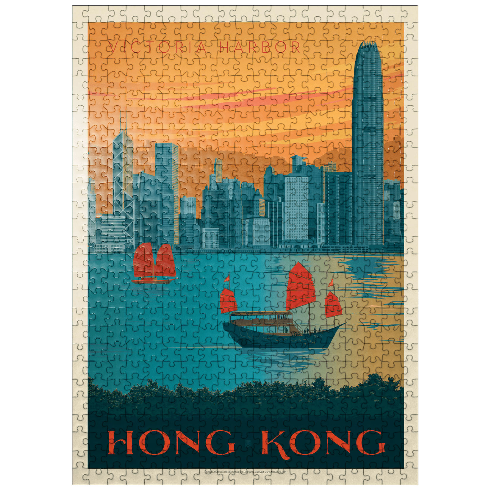 MyPuzzle - China: Hong Kong, Victoria Harbor, Vintage Poster - Premium ...