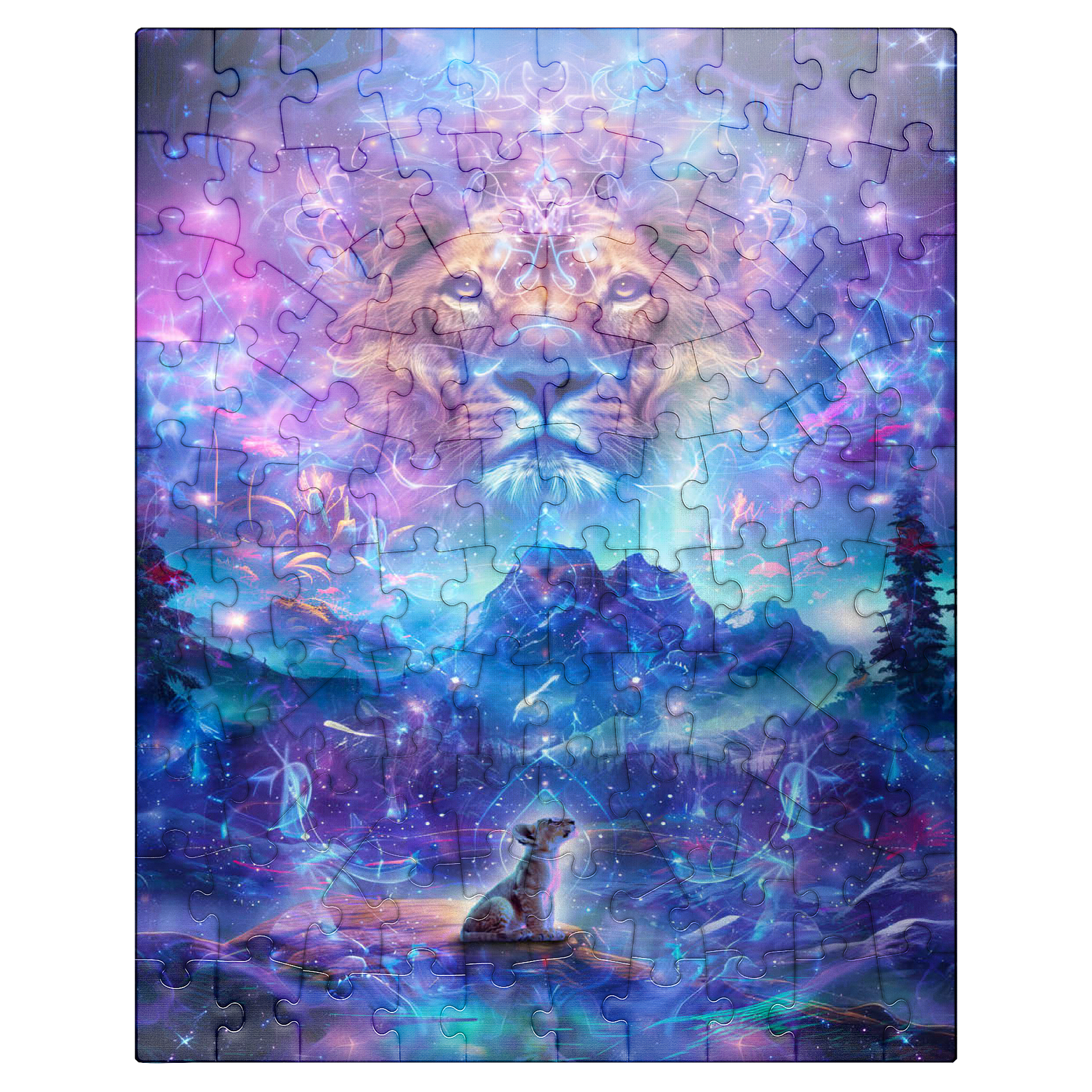 MyPuzzle - Cosmic Lion And Cub With Starry Landscape - Premium 100 ...