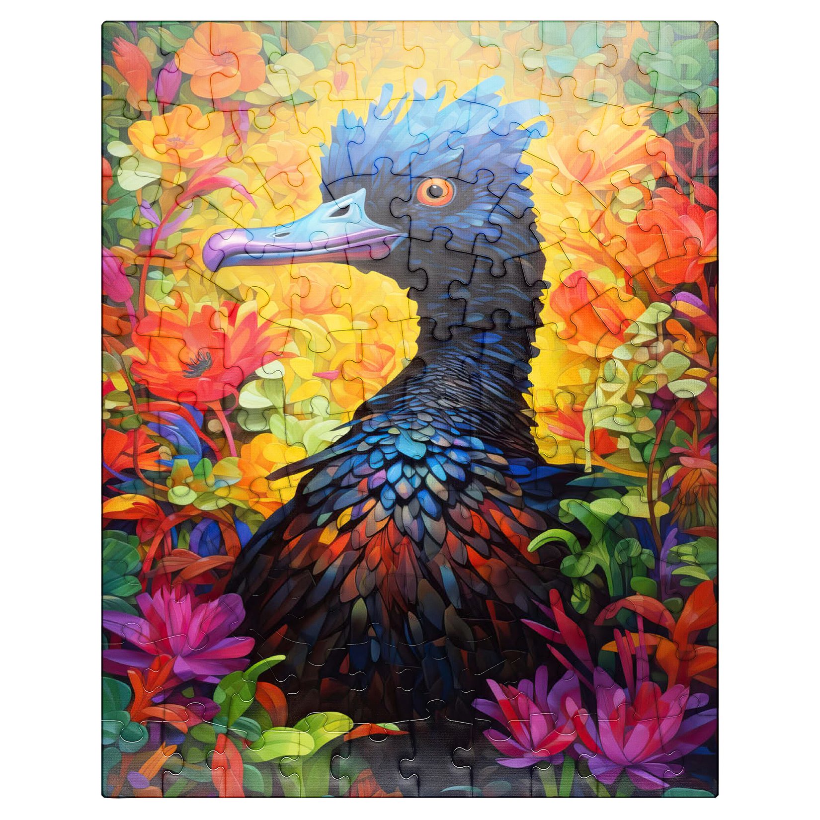 MyPuzzle - Exotic Blue Bird Amidst Vibrant Floral Fantasy - Premium 100 ...
