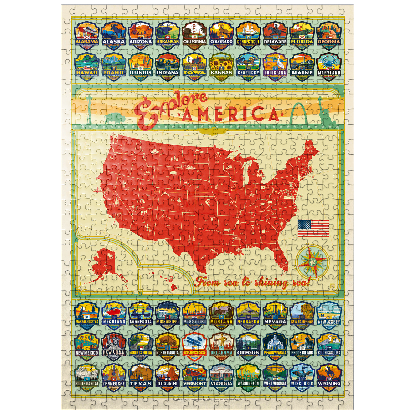 MyPuzzle - Explore America Map: 50 State Emblems, State Pride Vintage ...