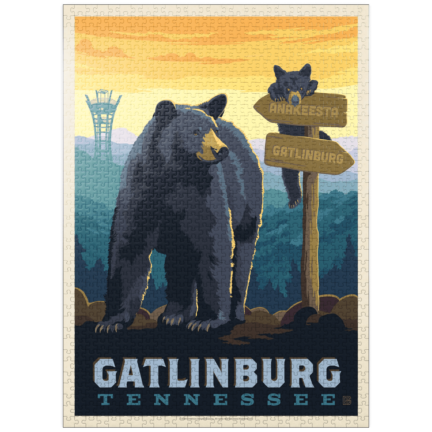 MyPuzzle - Gatlinburg, Tennessee: Anakeesta Signpost, Vintage Poster ...