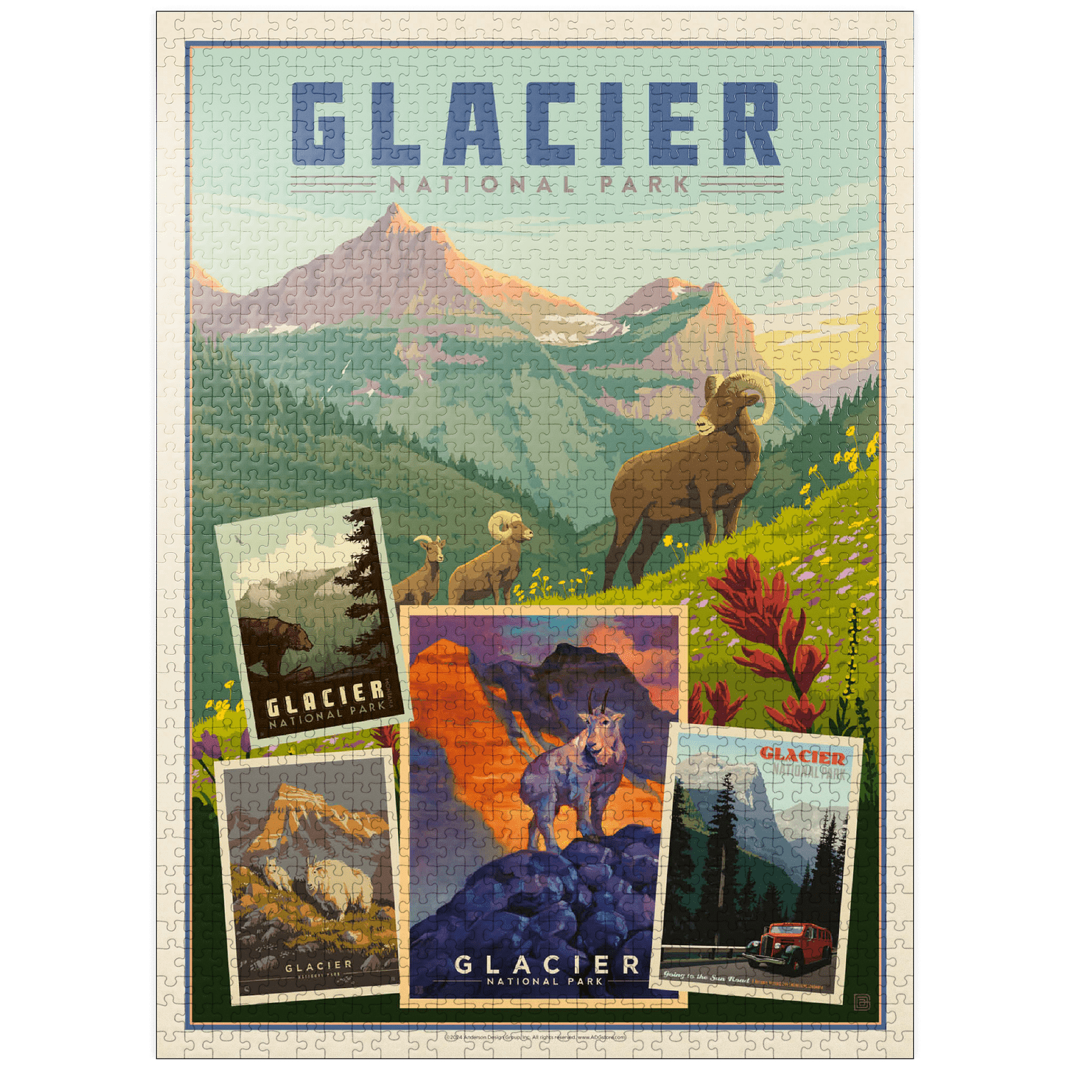 MyPuzzle - Glacier National Park: Collage Print, Vintage Poster ...