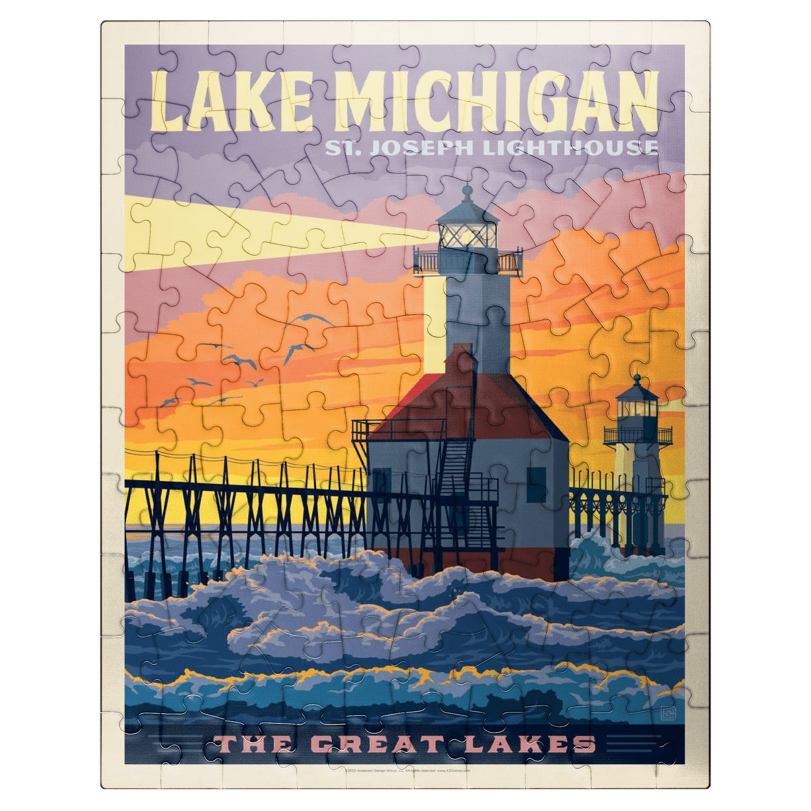 MyPuzzle - Great Lakes: Lake Michigan, Vintage Poster - Premium 100 ...