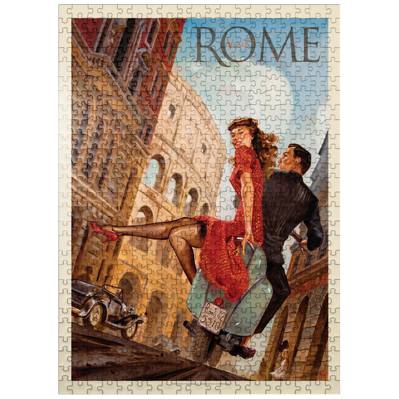 MyPuzzle - Italy: Rome By Vespa, Vintage Poster - Premium 500 Piece ...
