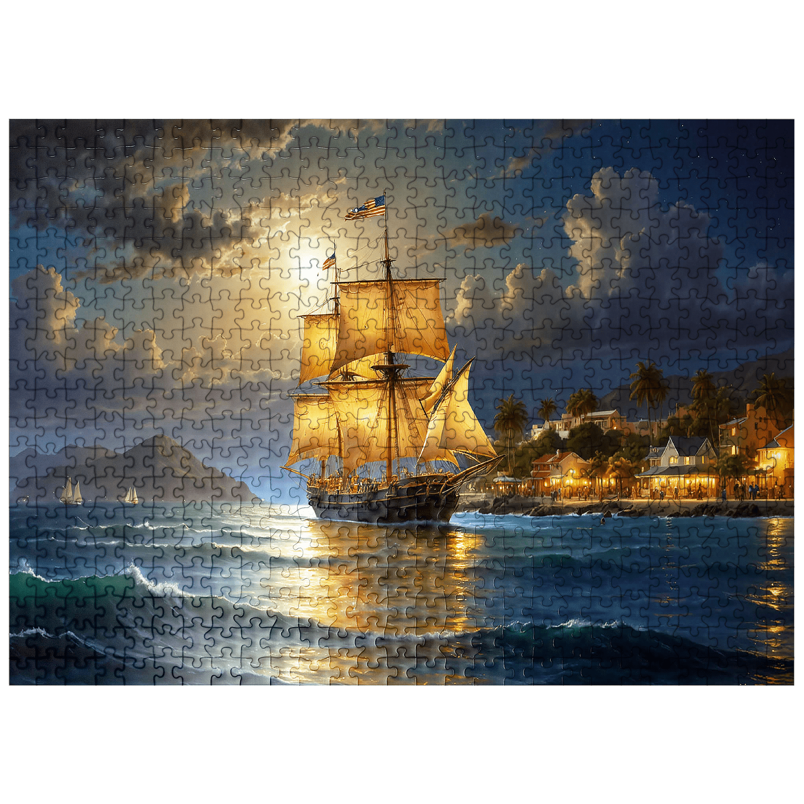 MyPuzzle - Majestic Tall Ship Under Moonlit Sky - Premium 500 Piece ...