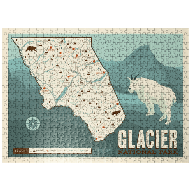 MyPuzzle - Map Of Glacier National Park, Vintage Poster - Premium 500 ...
