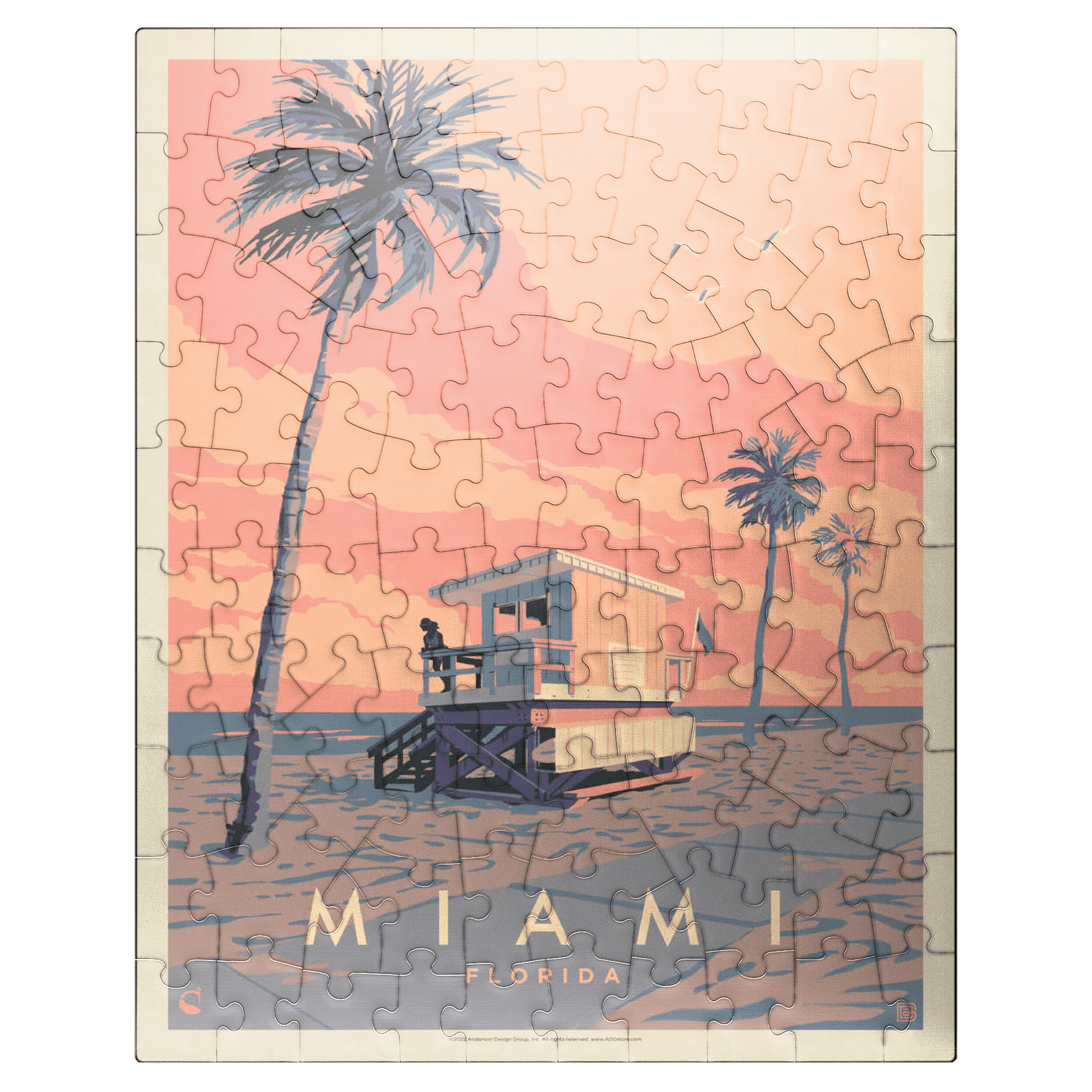 MyPuzzle - Miami, FL: Lifeguard Tower, Vintage Poster - Premium 100 ...