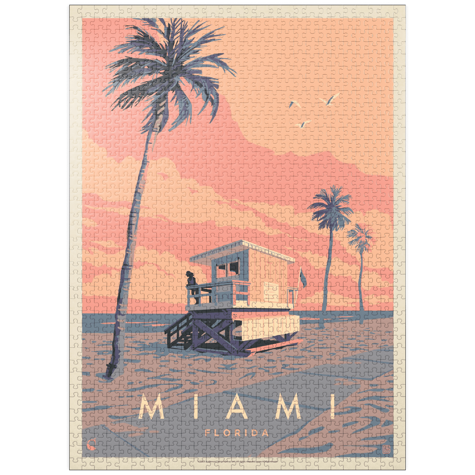 MyPuzzle - Miami, FL: Lifeguard Tower, Vintage Poster - Premium 1000 ...