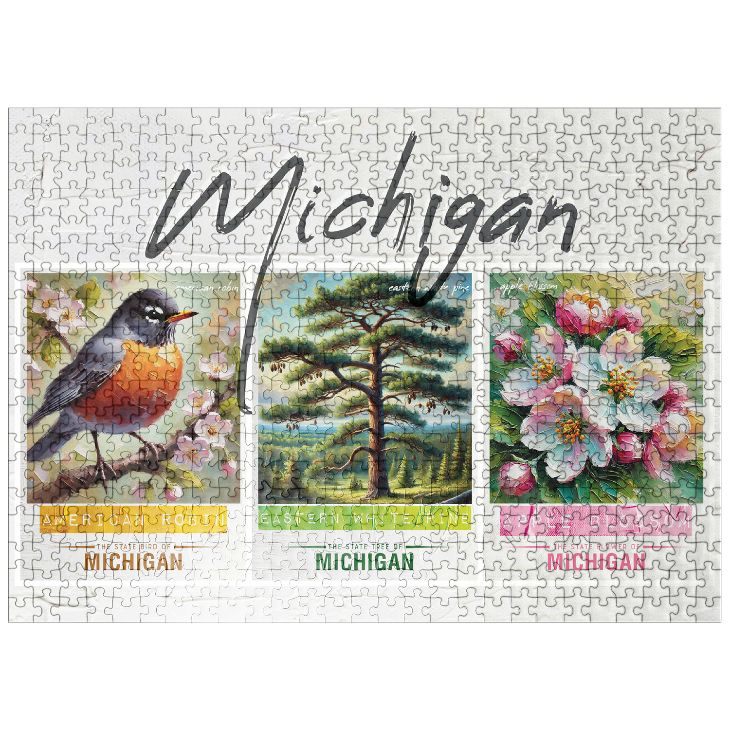 MyPuzzle - Michigan: Bird, Tree, Flower- State Symbols Collage Series ...
