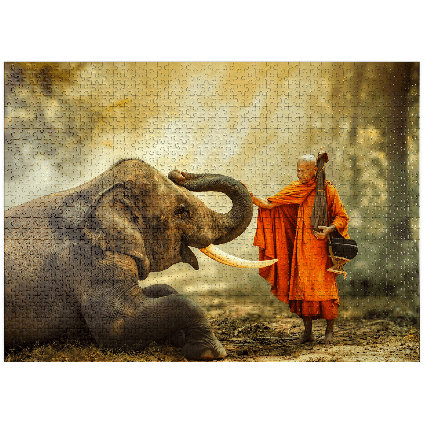MyPuzzle - Monk Hiking With The Fancy Elephant In The Forest - Premium ...