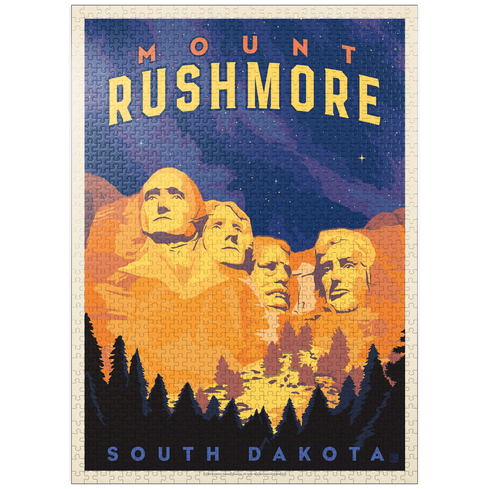 MyPuzzle - Mt Rushmore National Memorial: At Night, Vintage Poster ...
