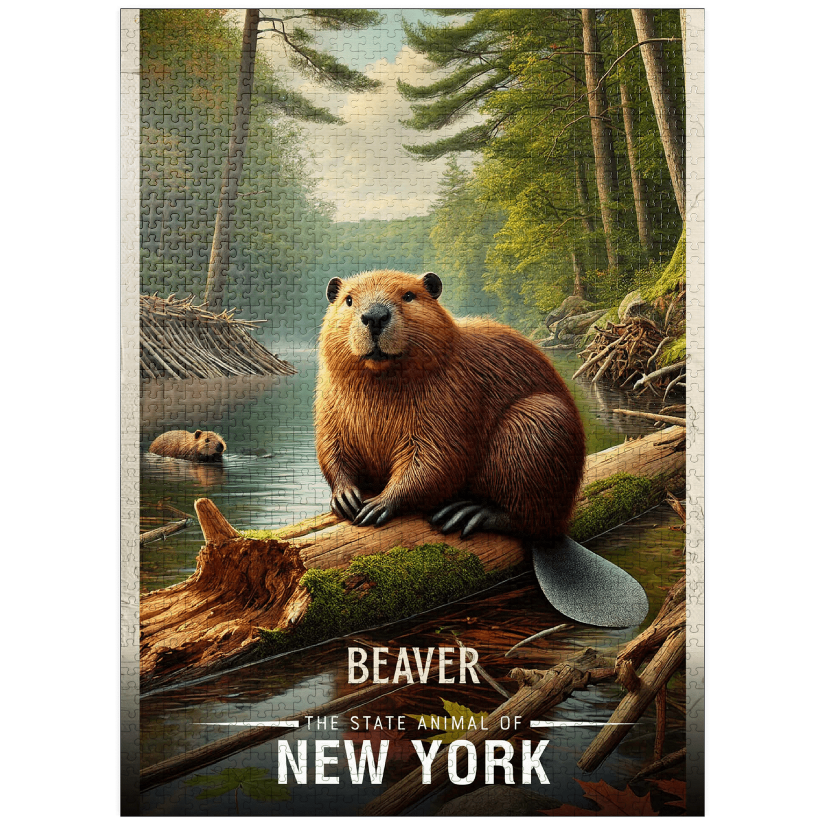 MyPuzzle - New York, Beaver: State Animals Series - Premium 1000 Piece ...