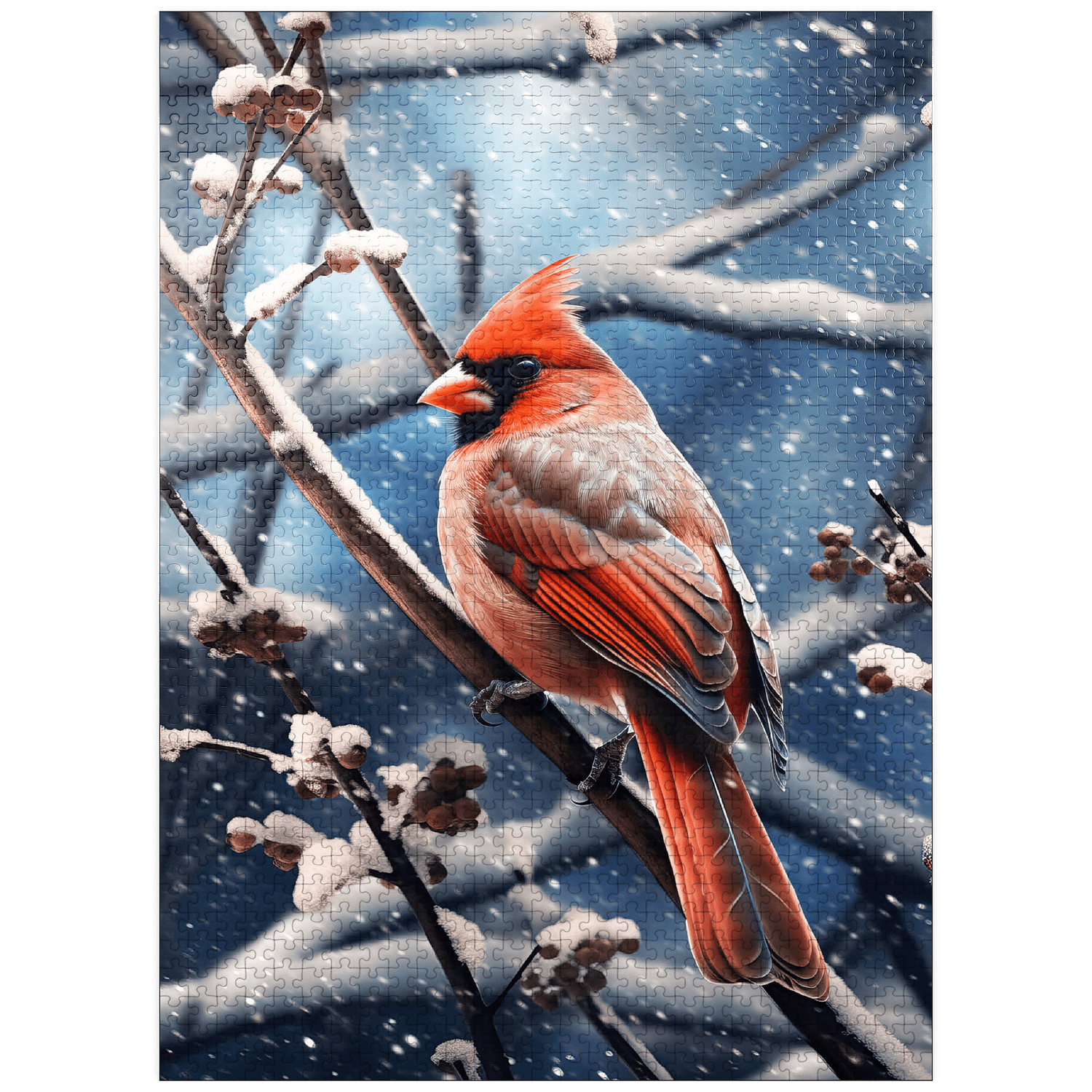 MyPuzzle - Northern Cardinal In Winter Snow - Premium 1000 Piece Jigsaw ...