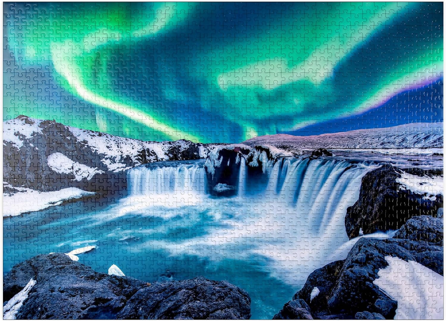 MyPuzzle Northern Lights Over Godafoss Waterfall in Iceland - Premium ...