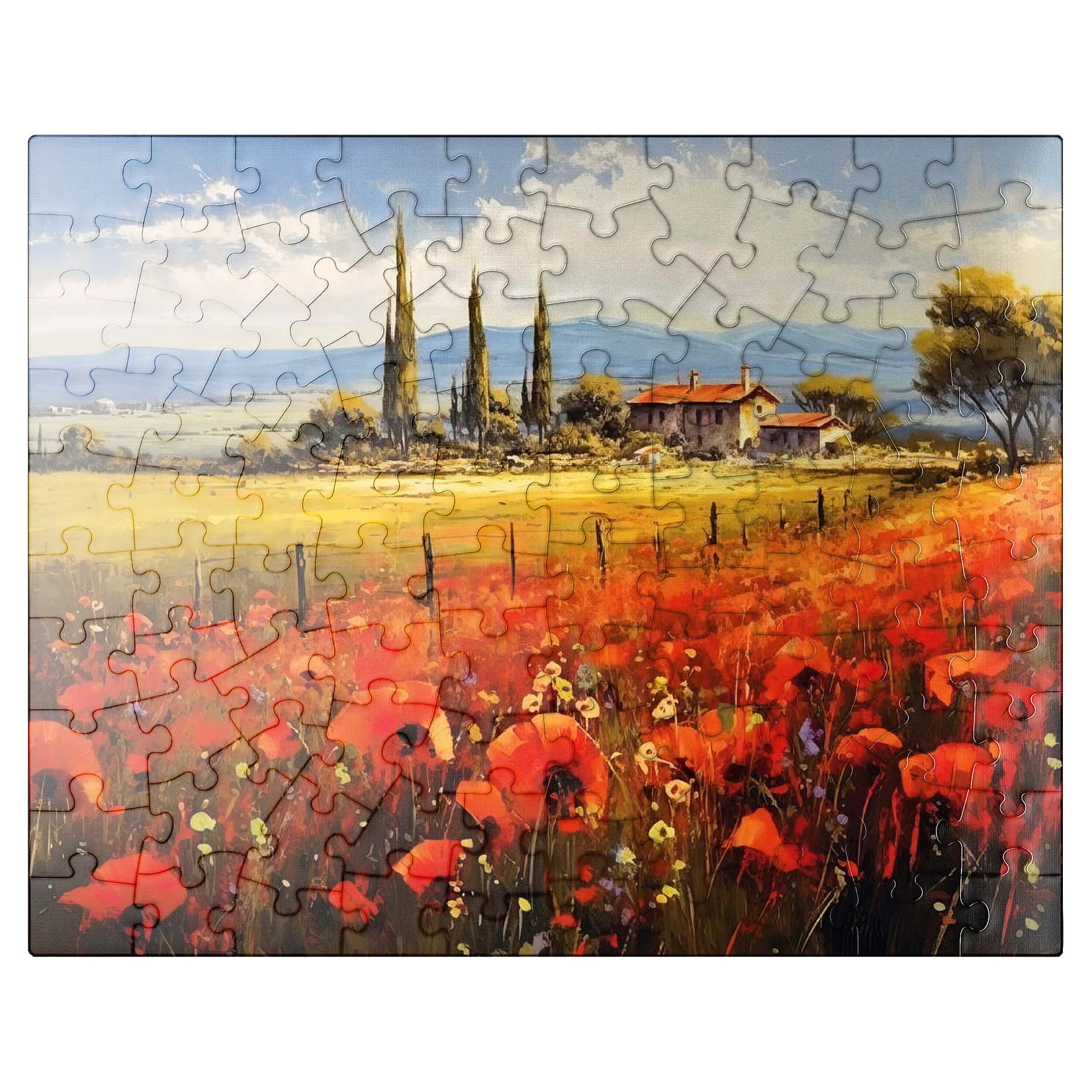 MyPuzzle - Poppy Fields In Tuscan Countryside - Premium 100 Piece ...
