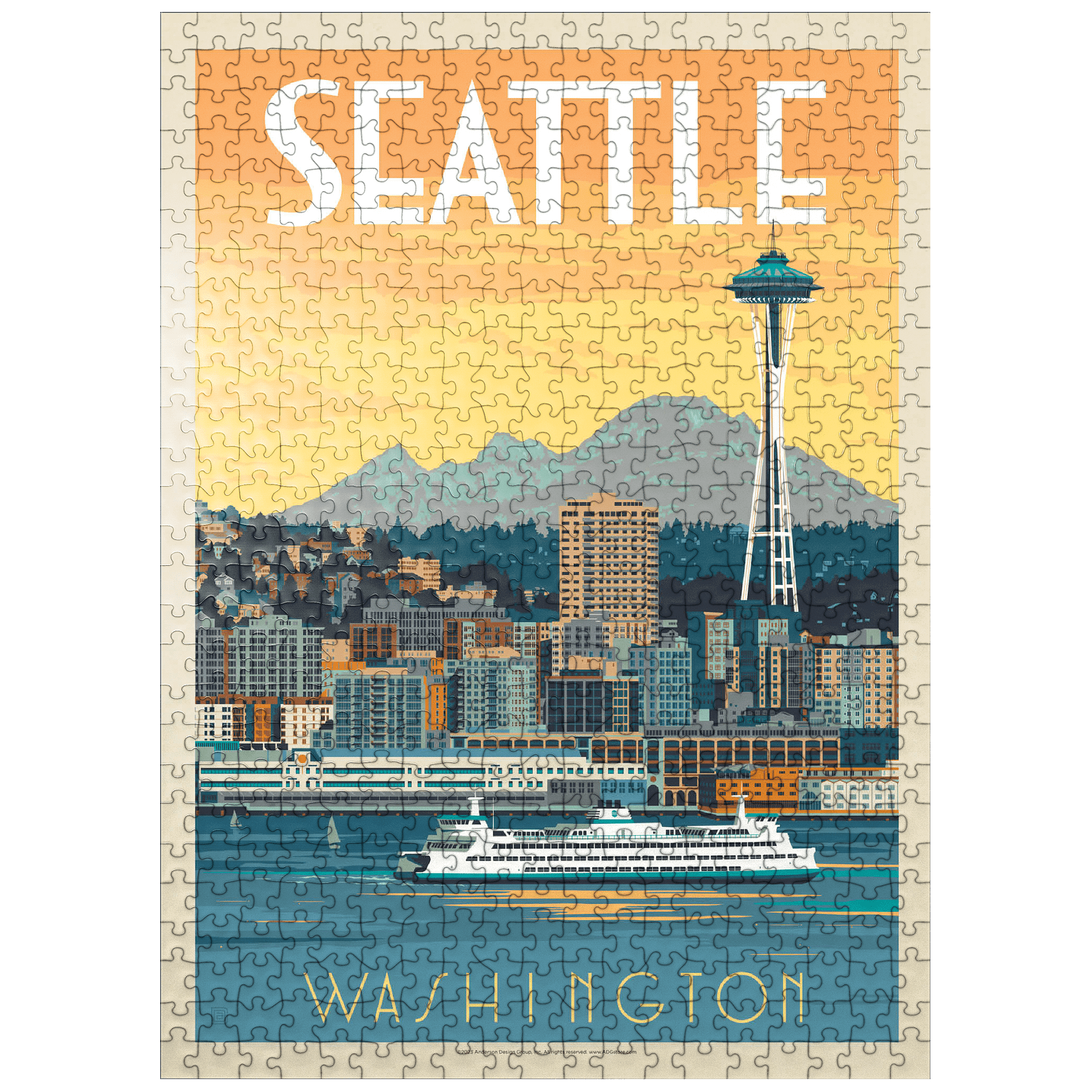 MyPuzzle - Seattle, WA: Ferry, Vintage Poster - Premium 500 Piece ...