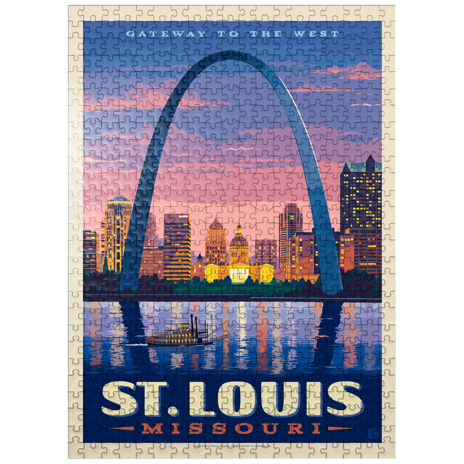 MyPuzzle - St. Louis, MO: Gateway Arch At Sunset, Vintage Poster ...