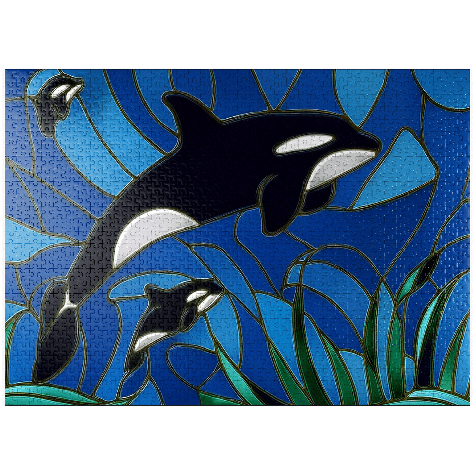 MyPuzzle - Stained Glass: Orca, Killer Whale With Calves - Premium 1000 ...