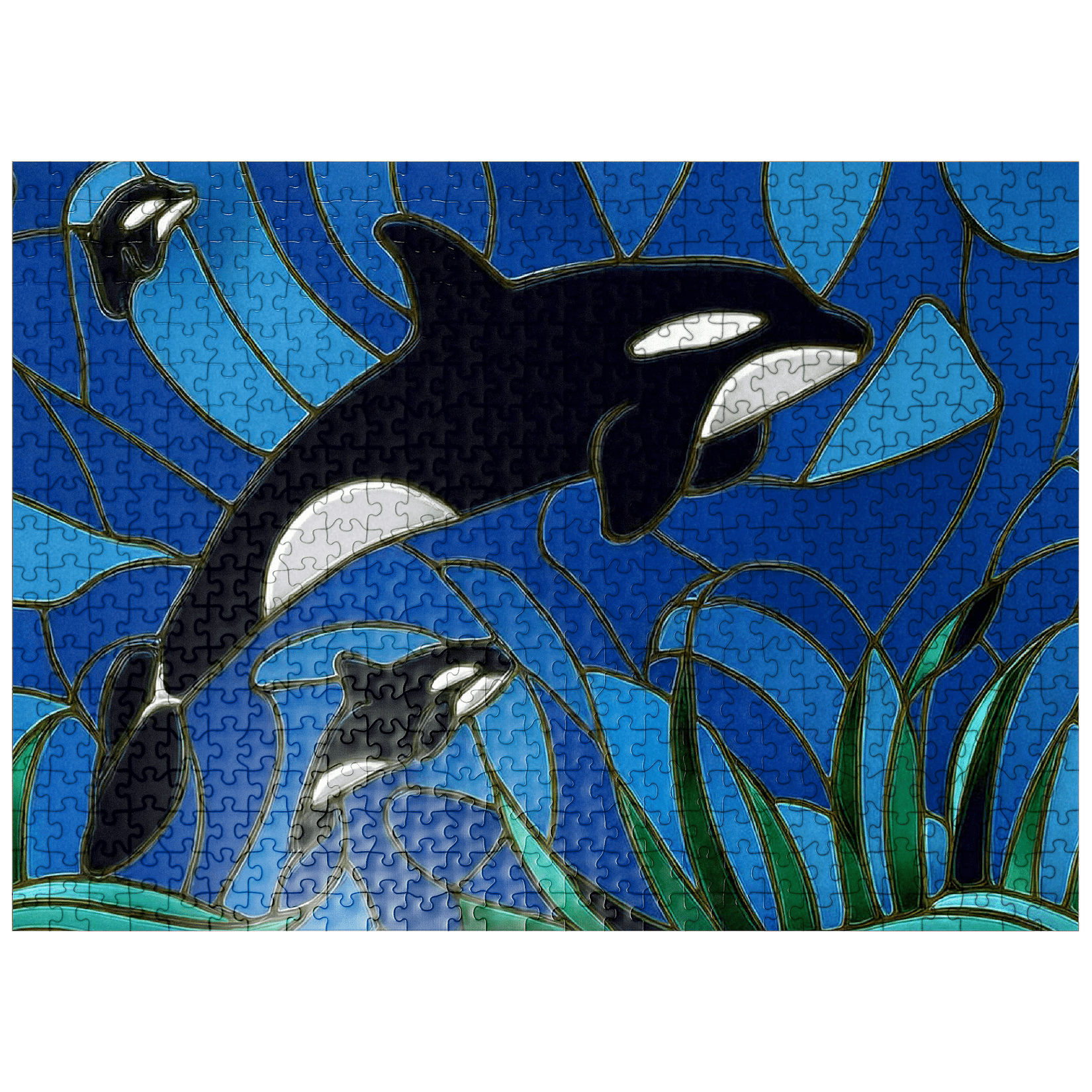 MyPuzzle - Stained Glass: Orca, Killer Whale With Calves - Premium 500 ...