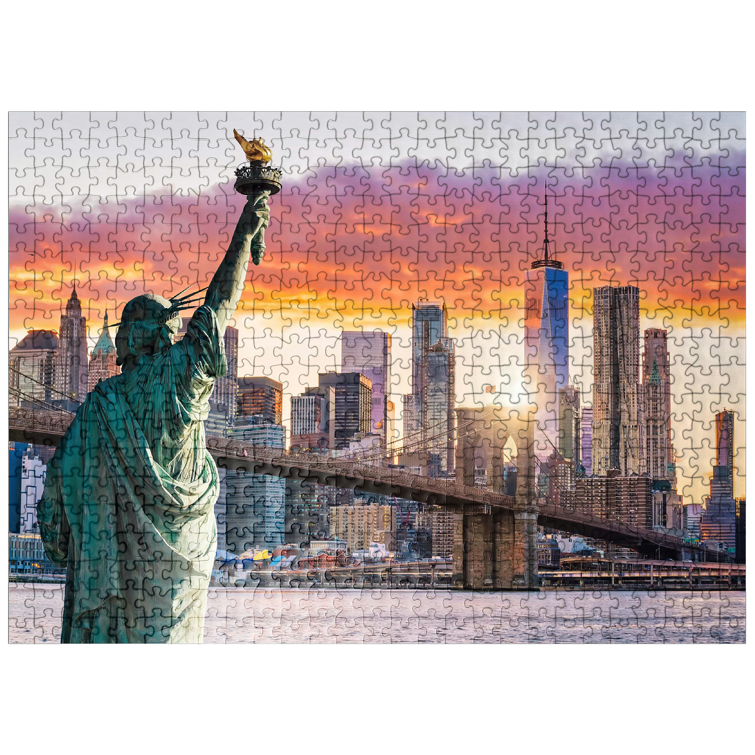 MyPuzzle - Statue Of Liberty And New York City Skyline At Sunset USA ...