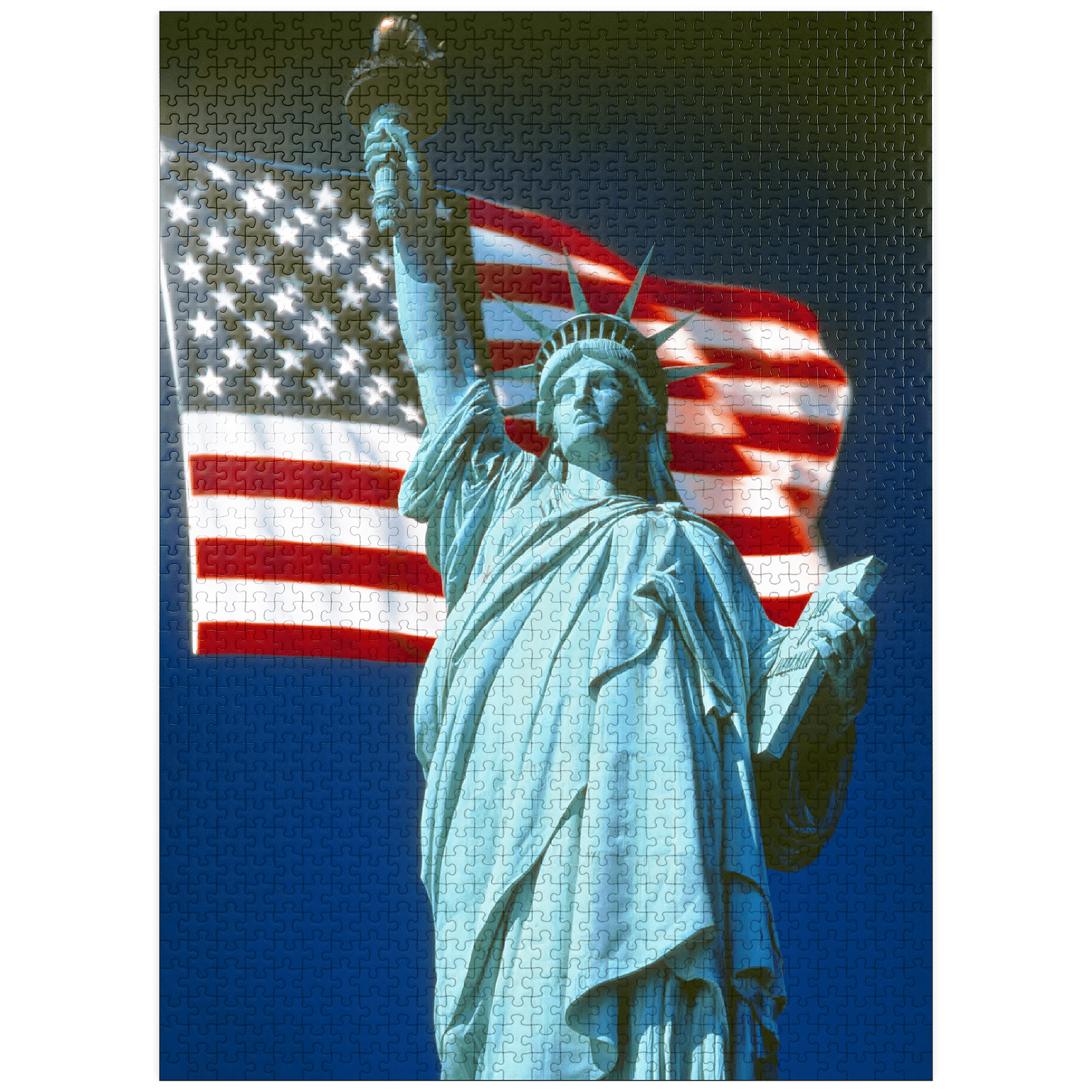 MyPuzzle - Statue Of Liberty With American Flag, Manhattan, New York ...