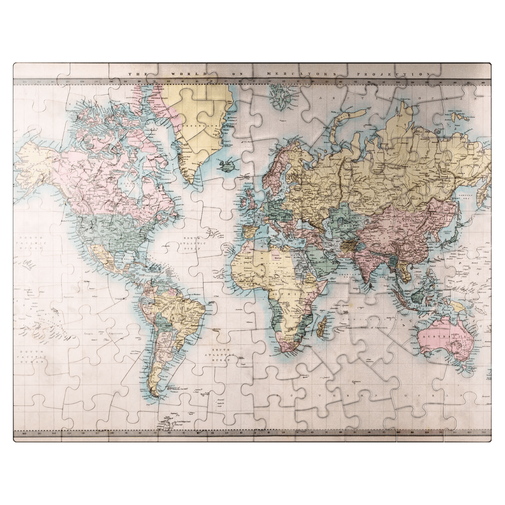 MyPuzzle - World Map After Mercator Projection 1860 - Premium 100 Piece ...