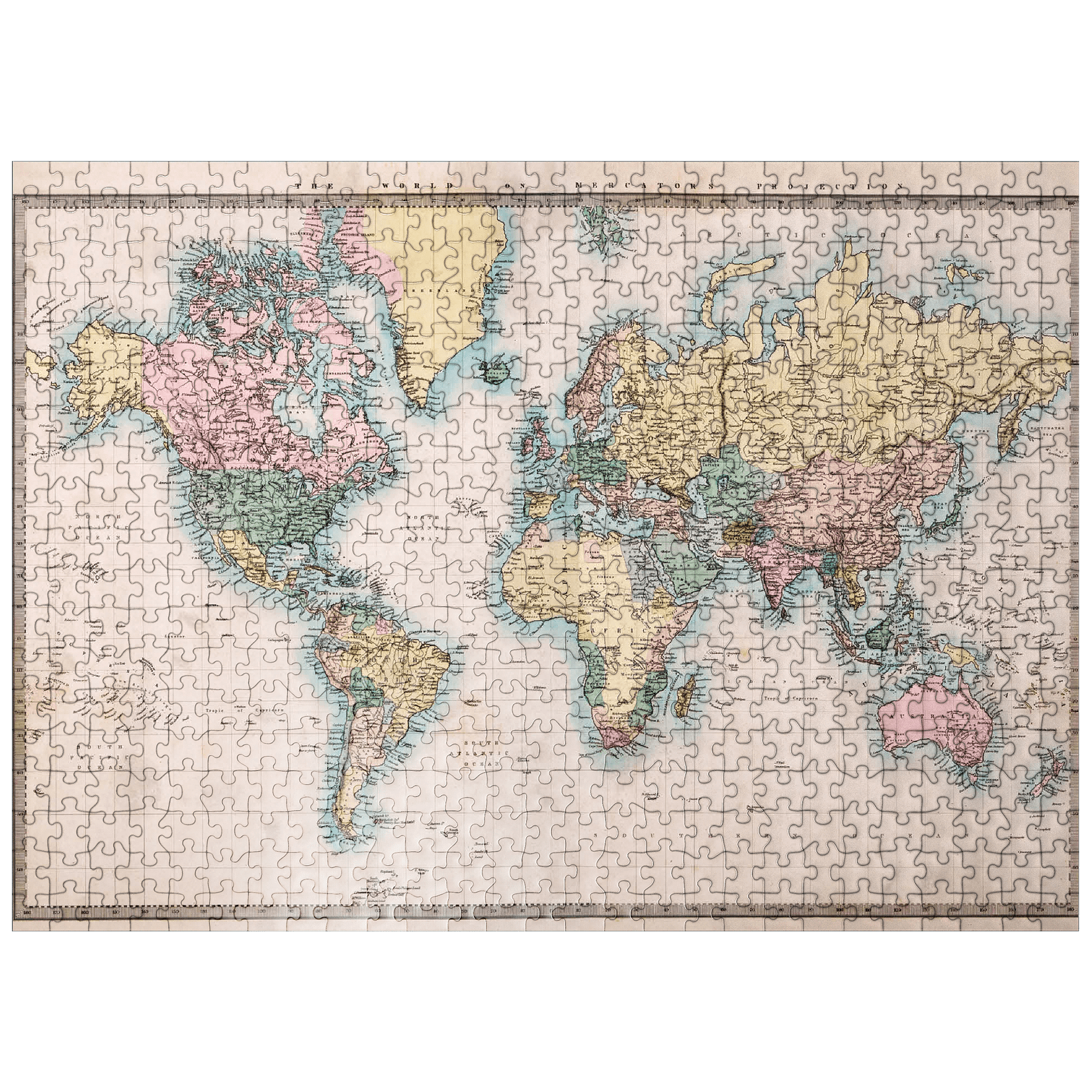 MyPuzzle - World Map After Mercator Projection 1860 - Premium 500 Piece ...