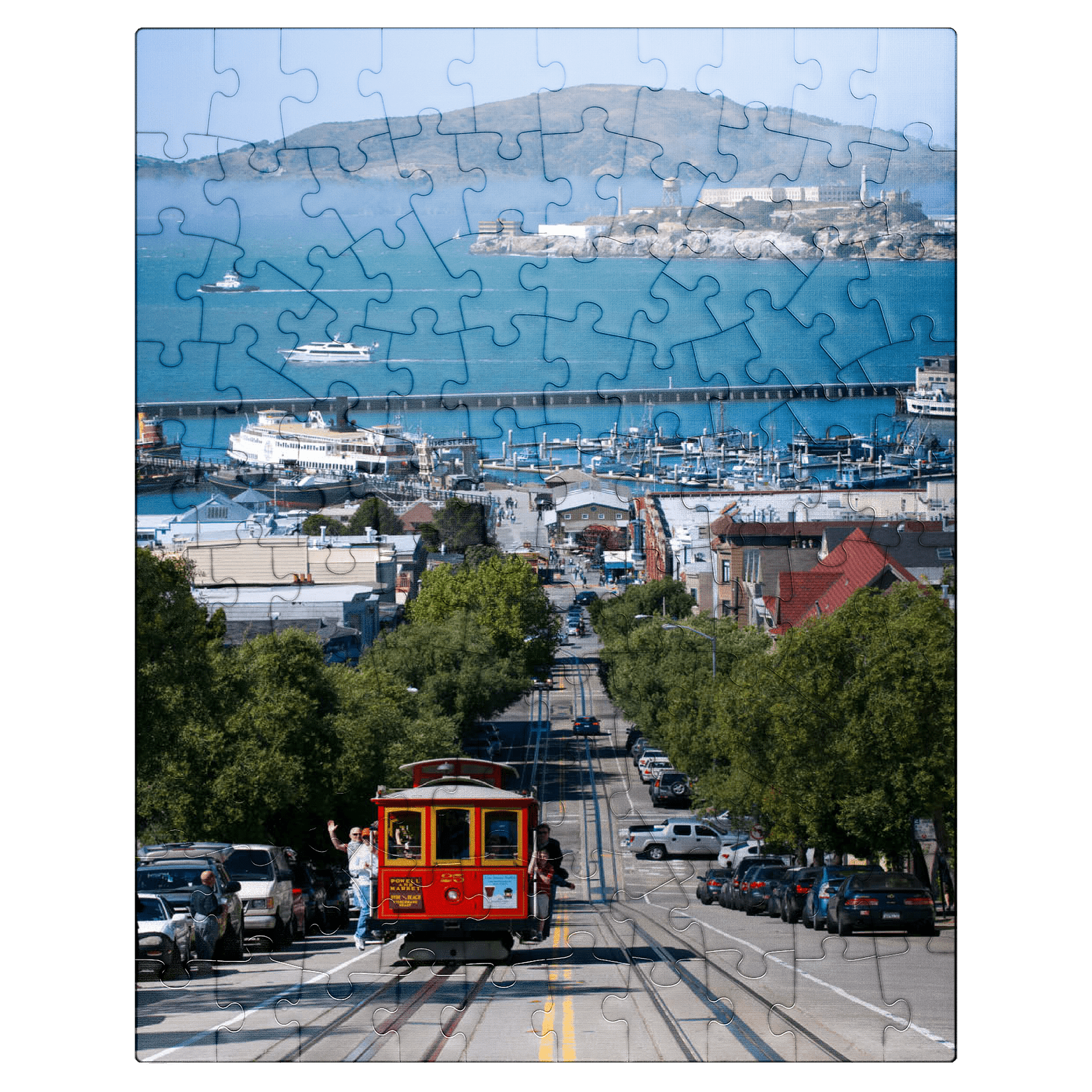 MyPuzzle - Cable Car With Fisherman's Wharf And Alcatraz Island, San ...