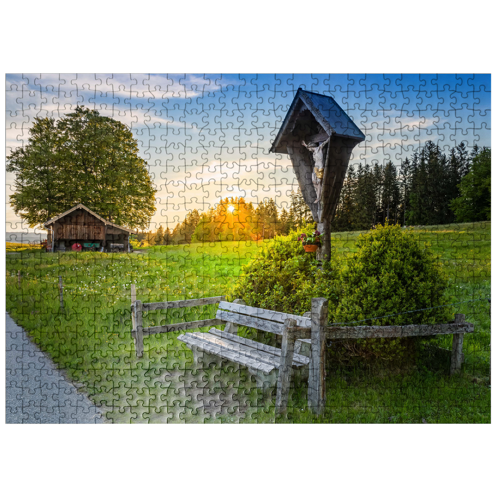 MyPuzzle - Cross With Bench At Sunset On Aidlinger Höhe - Premium 500 ...