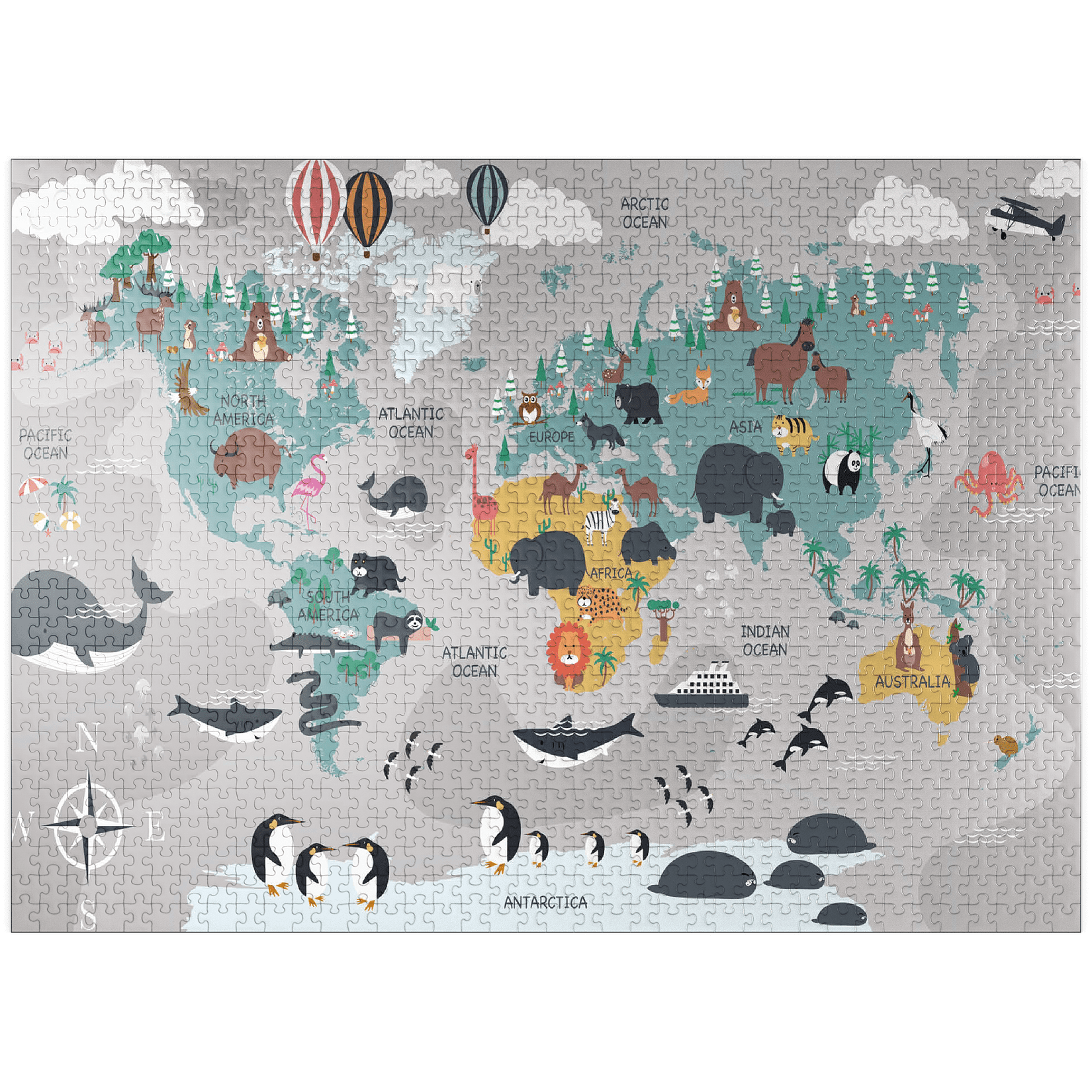 MyPuzzle - The World Map With Cartoon Animals For Children - Premium ...