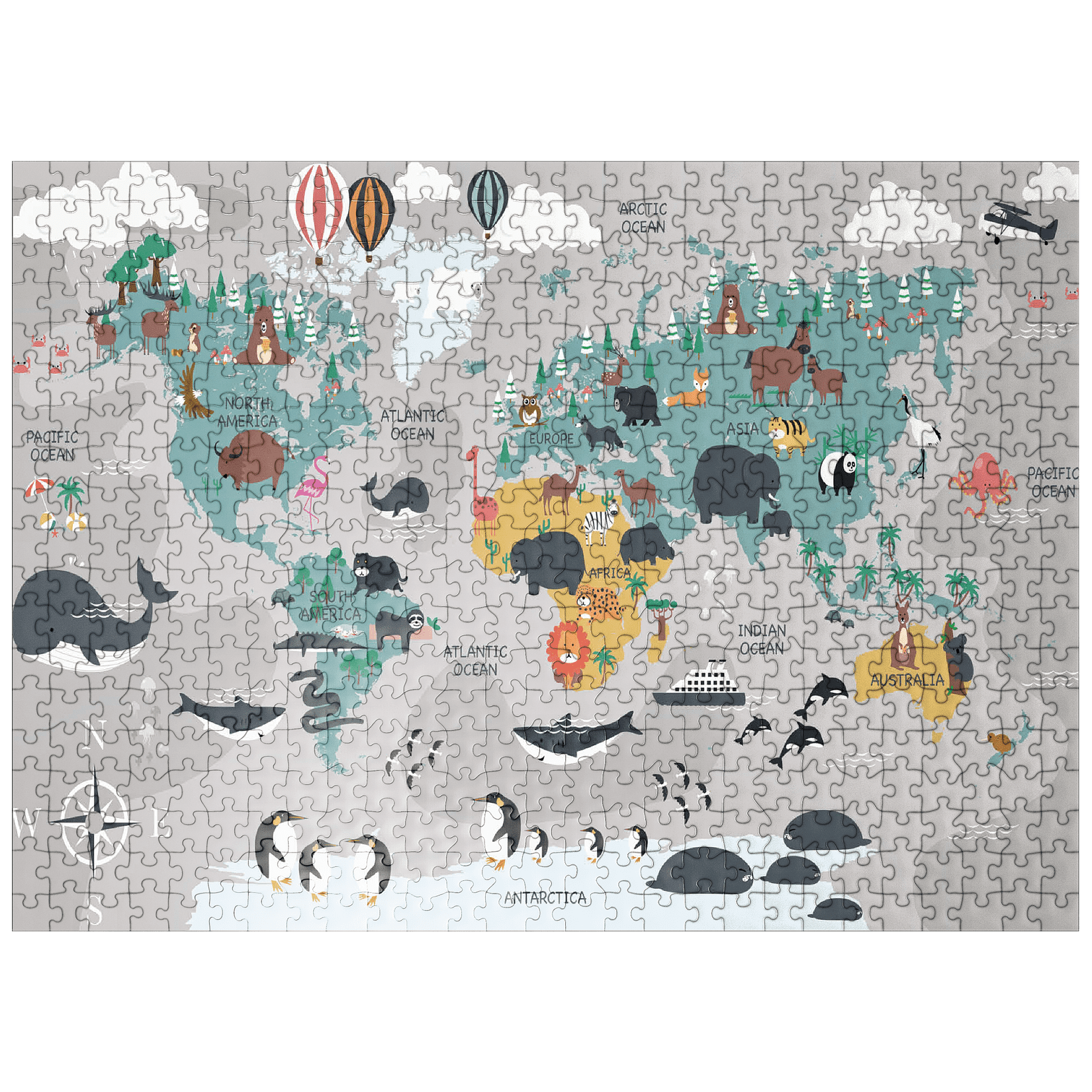 MyPuzzle - The World Map With Cartoon Animals For Children - Premium ...