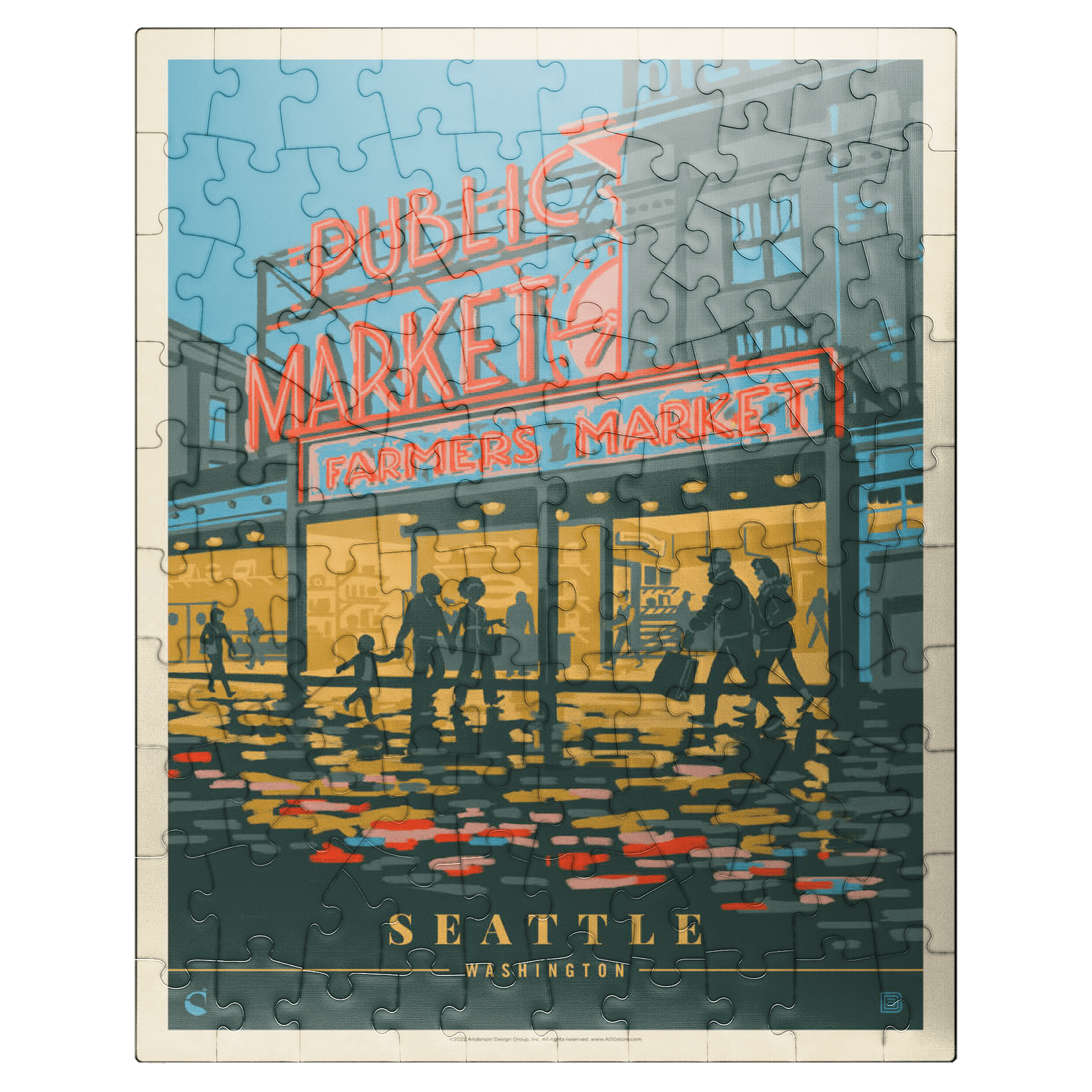 MyPuzzle - USA-Seattle, WA: Morning At The Market, Vintage Poster ...