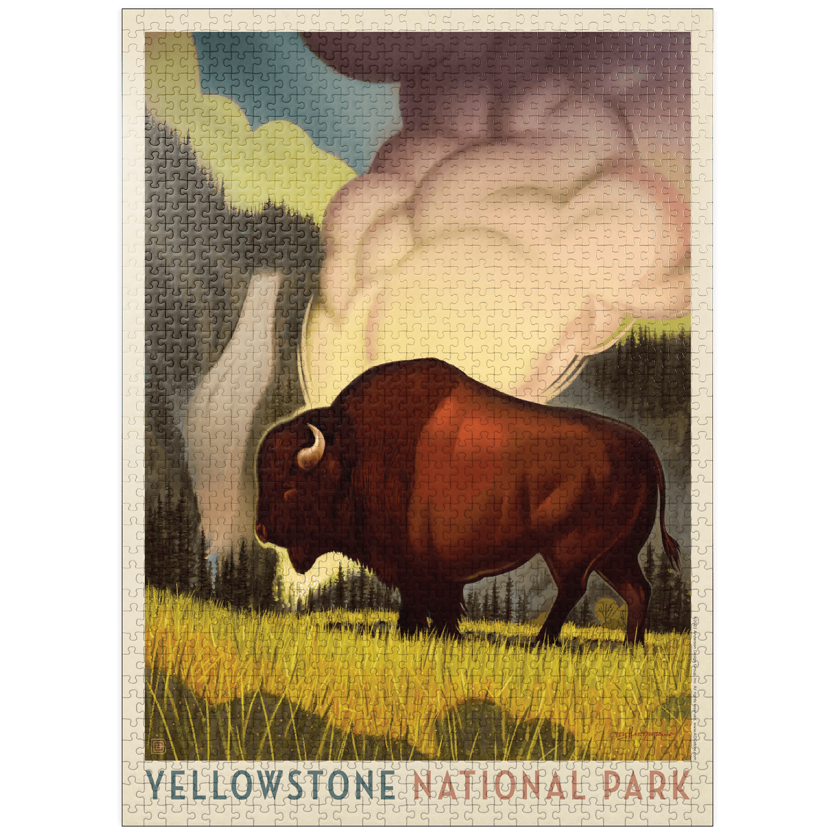 MyPuzzle - Yellowstone National Park: Art Deco Bison, Vintage Poster ...
