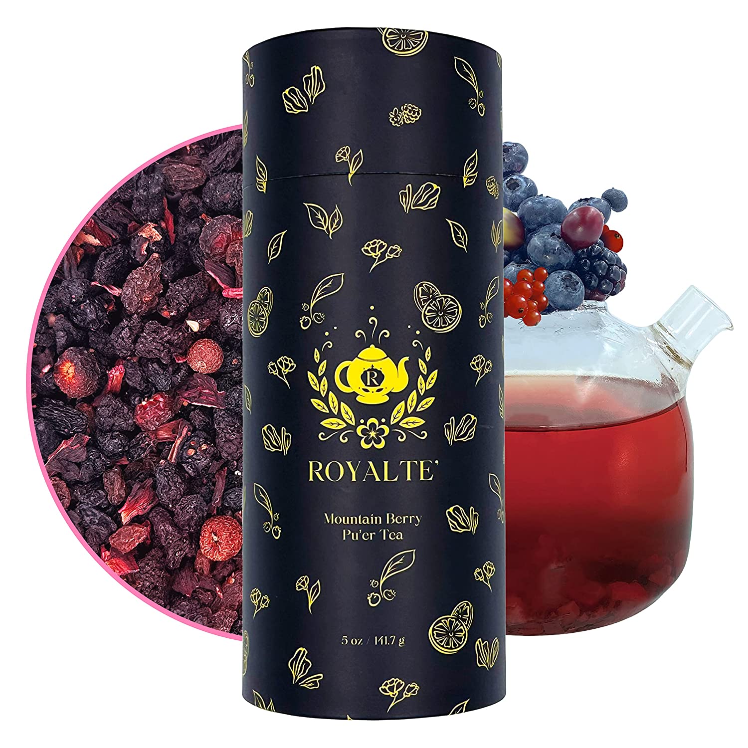 MyRoyalte Black Puerh Tea, Organic Ingredients, Aged Chinese Pu-Erh Leaf Tea with Berry Flavor ...