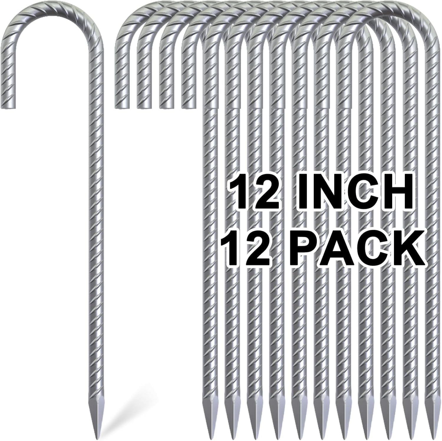 MySit 12" Ground Rebar Stakes J Hook Ground Anchors, 12 Pack Heavy Duty ...