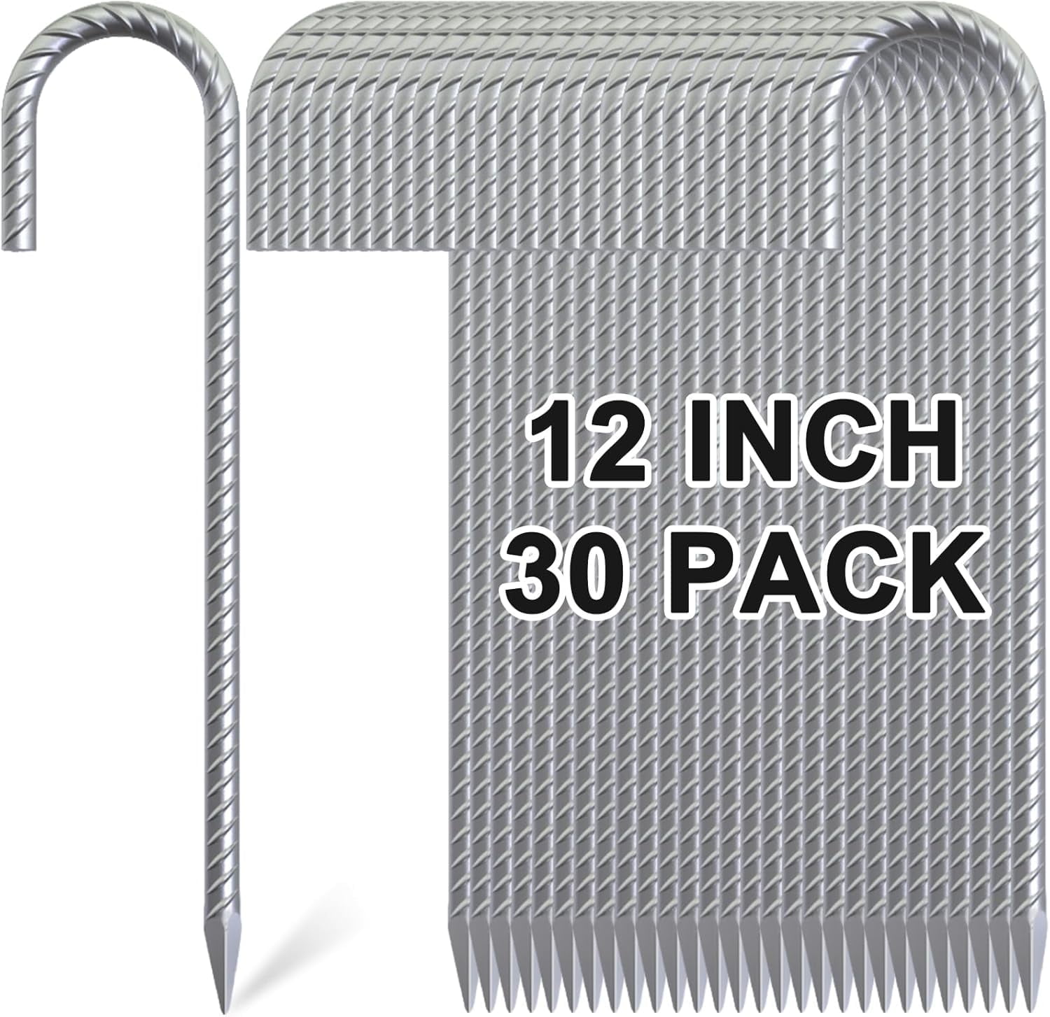 MySit Heavy Duty 12 Inch Galvanized Rebar Stakes with J Hook for Ground ...