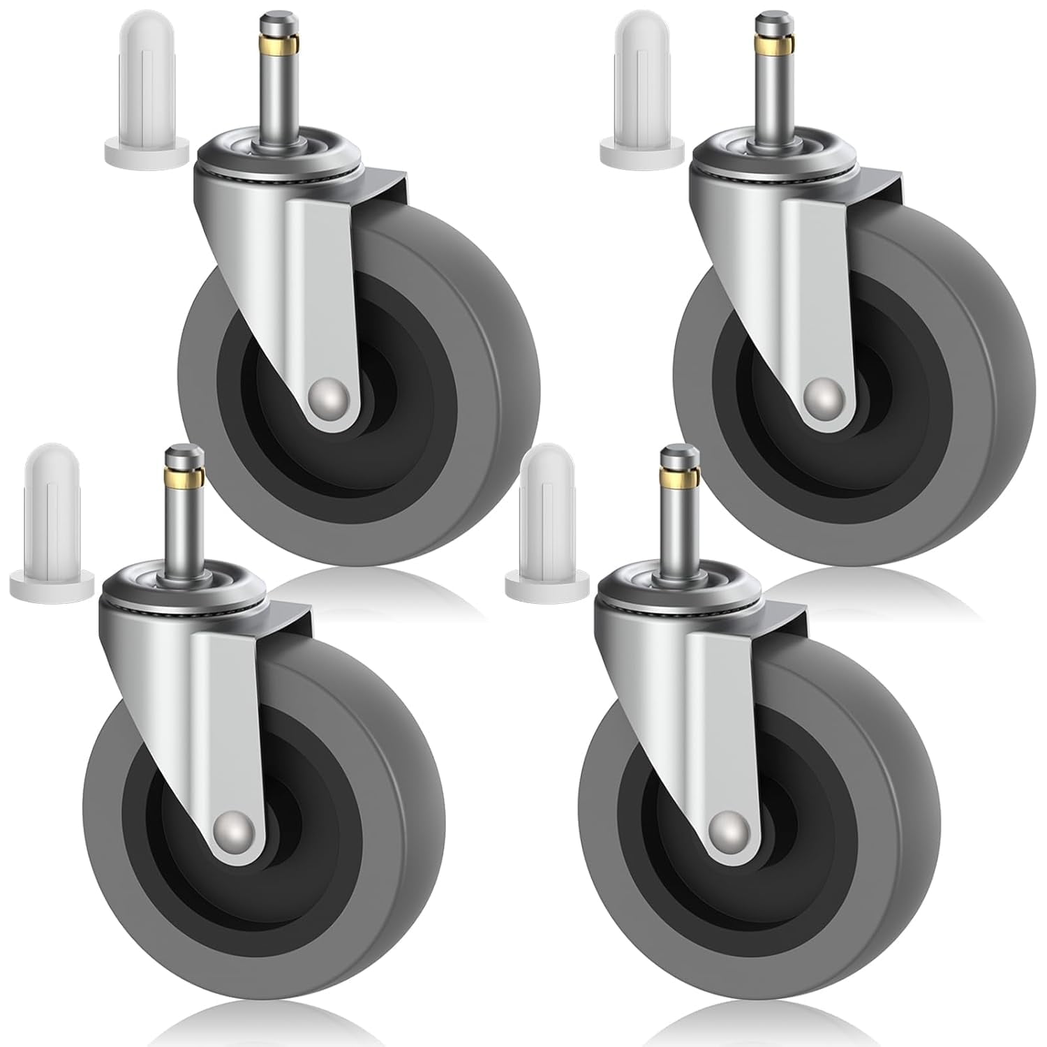 "MySit 4-Pack 4"" Swivel Stem Rubber Casters with 360-Degree Rotation ...