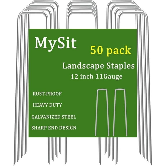 "MySit 50 Pack Heavy Duty 12"" Galvanized Steel Lawn Ground Sod Anchor ...
