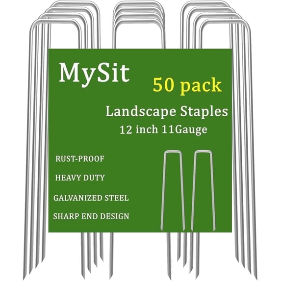 MySit 50 Pack 12 Inch Galvanized Steel Landscape Staples U-Type Sharp ...