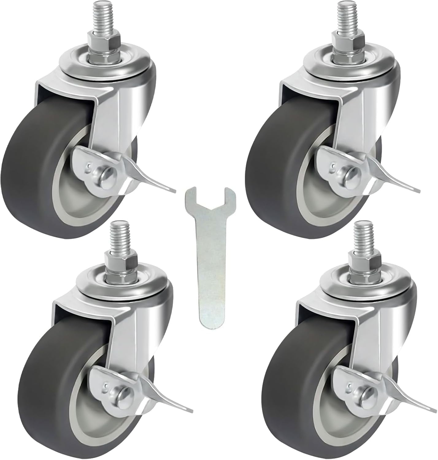 "MySit Heavy Duty 3"" Swivel Rubber Caster Wheels with Brakes Set ...