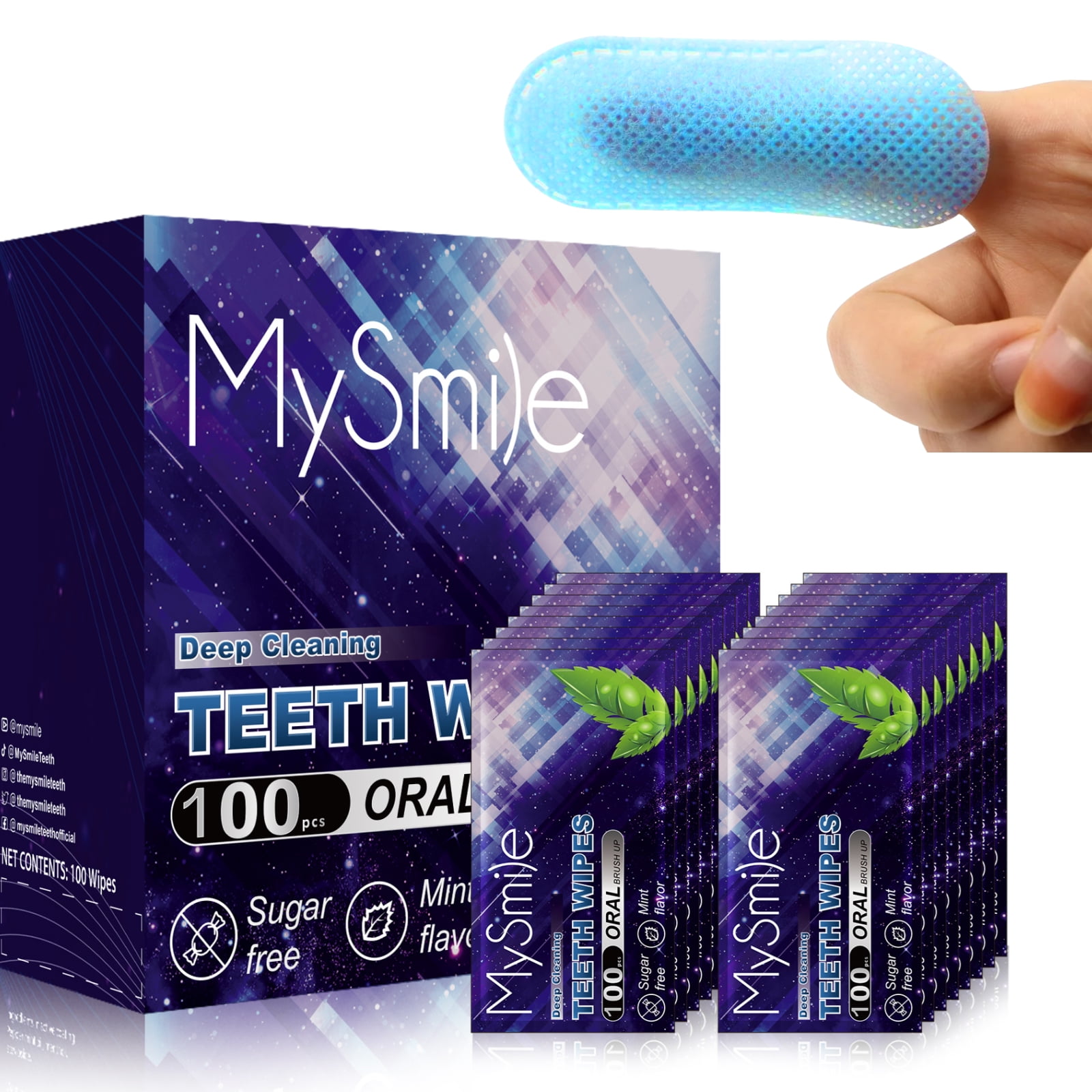 MySmile 100pcs Mint Flavor Disposable Teeth Wipes, Travel Size Dental ...