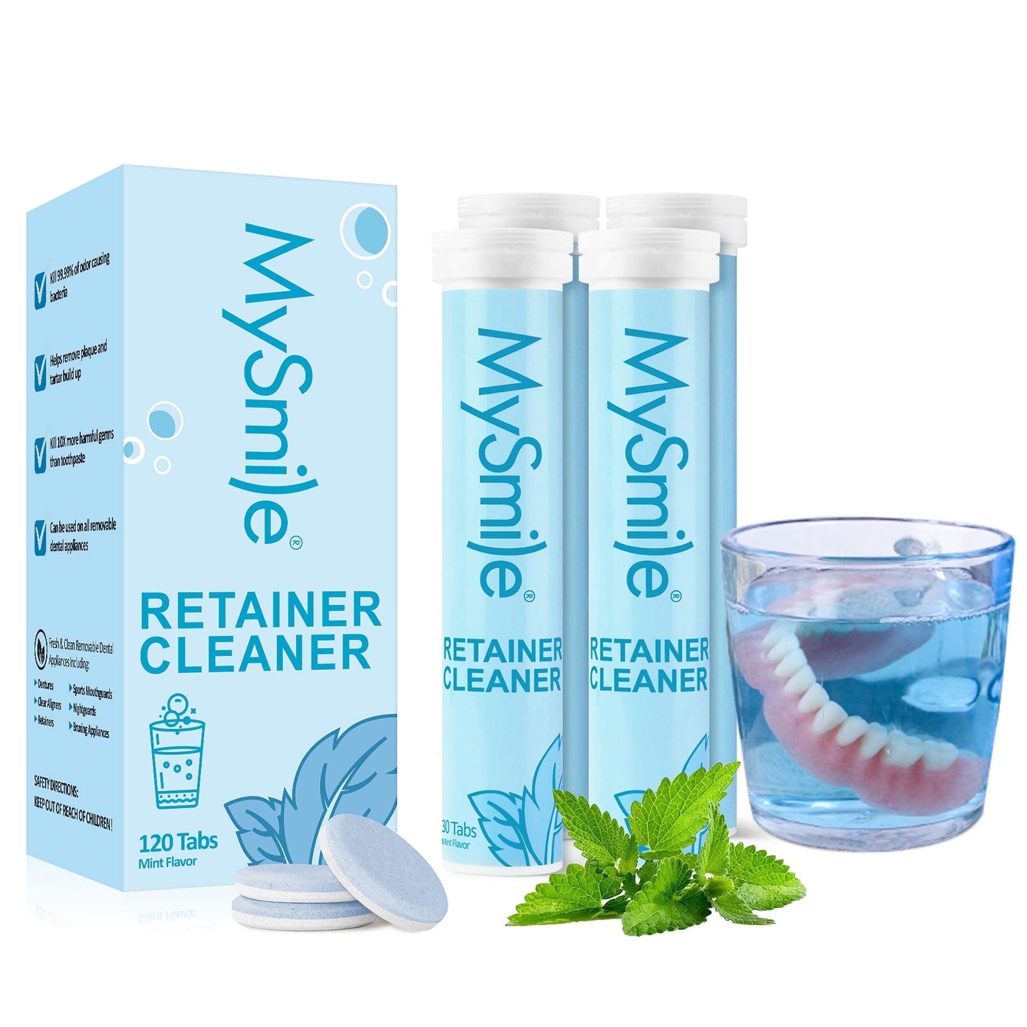 MySmile 120pc Dental Cleanser Tabs, Retainer & Denture Cleaner, Removes ...