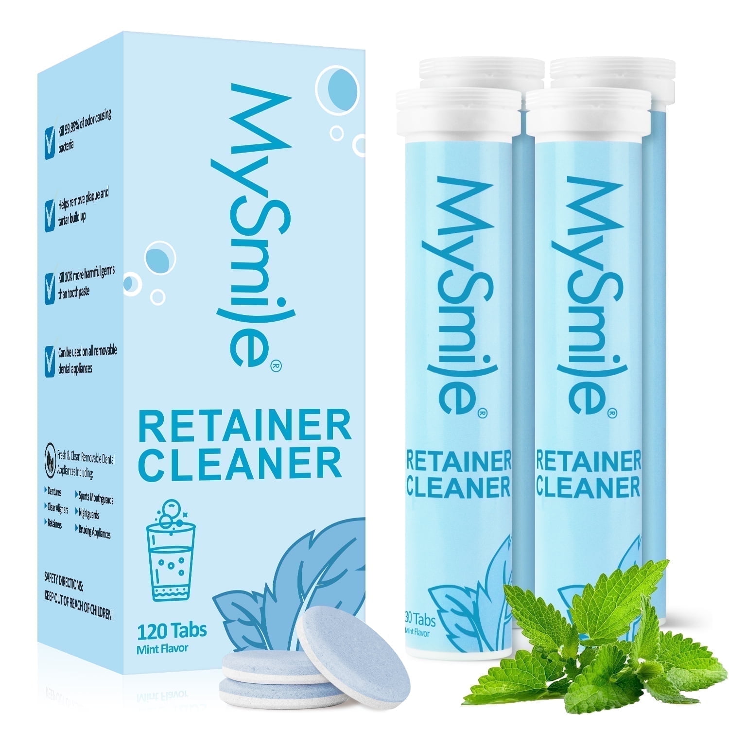 MySmile 120pc Dental Cleanser Tabs, Retainer & Denture Cleaner, Removes ...