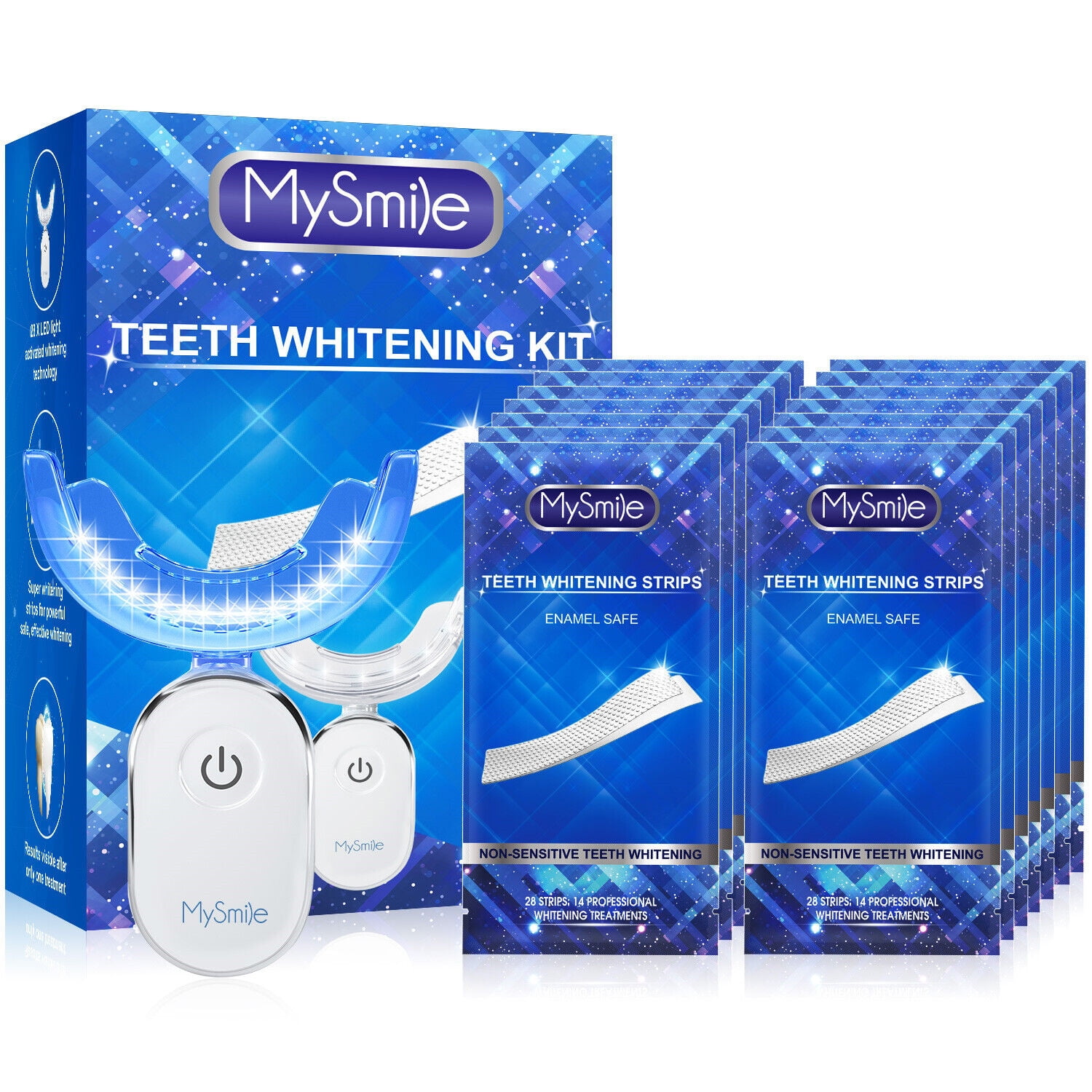 MySmile 28PC Teeth Whitening Strips Kit with 28-LED Light, 14 Treatment ...