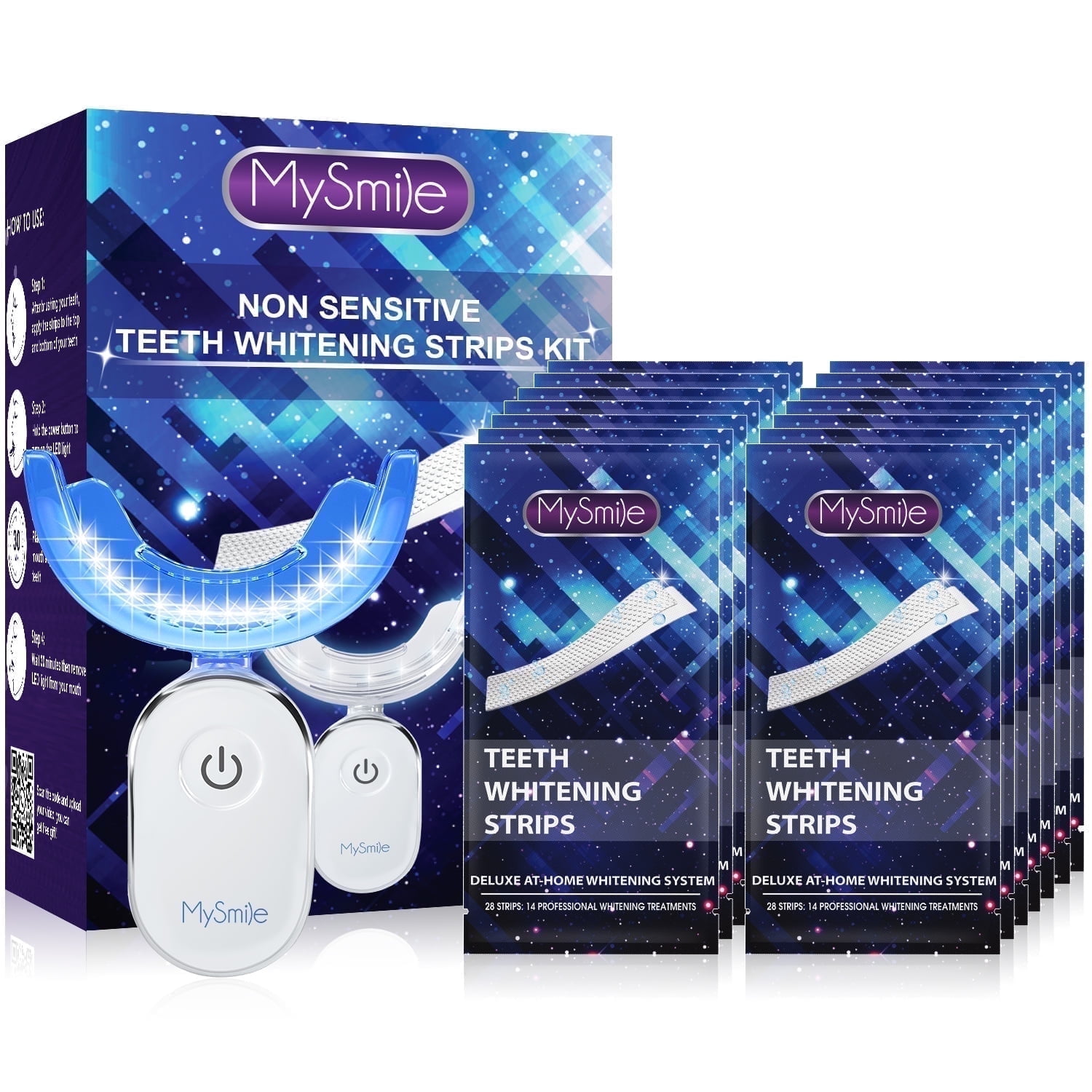 MySmile 28pc Teeth Whitening Strips Kit with 28-LED Powerful Light ...