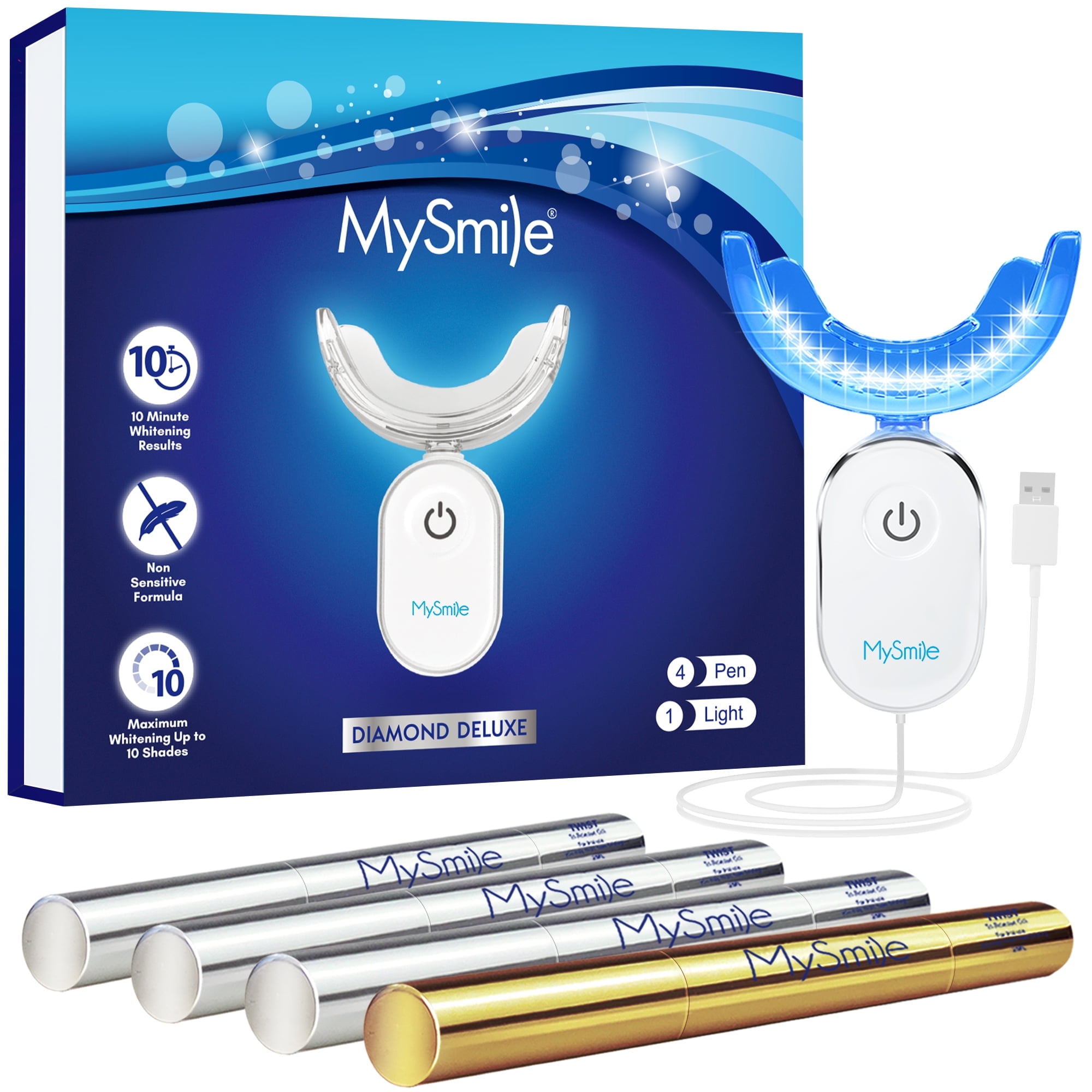 MySmile Deluxe Teeth Whitening Kit, 28-LED Rechargeable Light, 4 ...