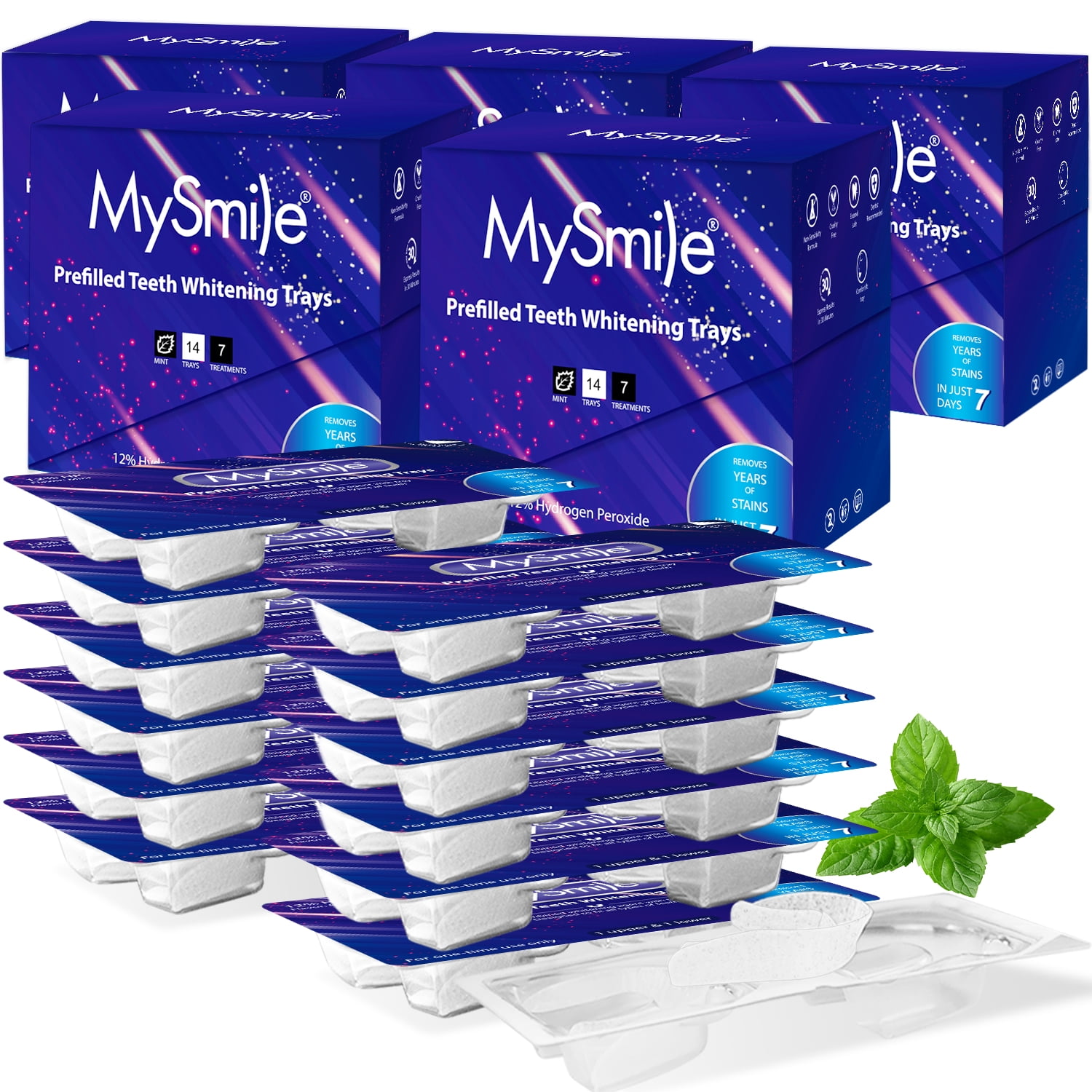 MySmile 5Packs 70PCS Prefilled Teeth Whitening Trays, 12% Hydrogen ...
