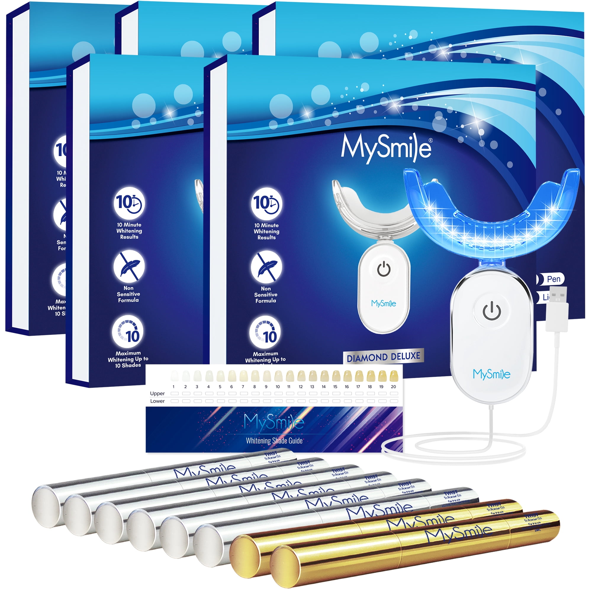 MySmile 5Packs Deluxe Teeth Whitening Kit with 28-LED Light, 20x Teeth ...
